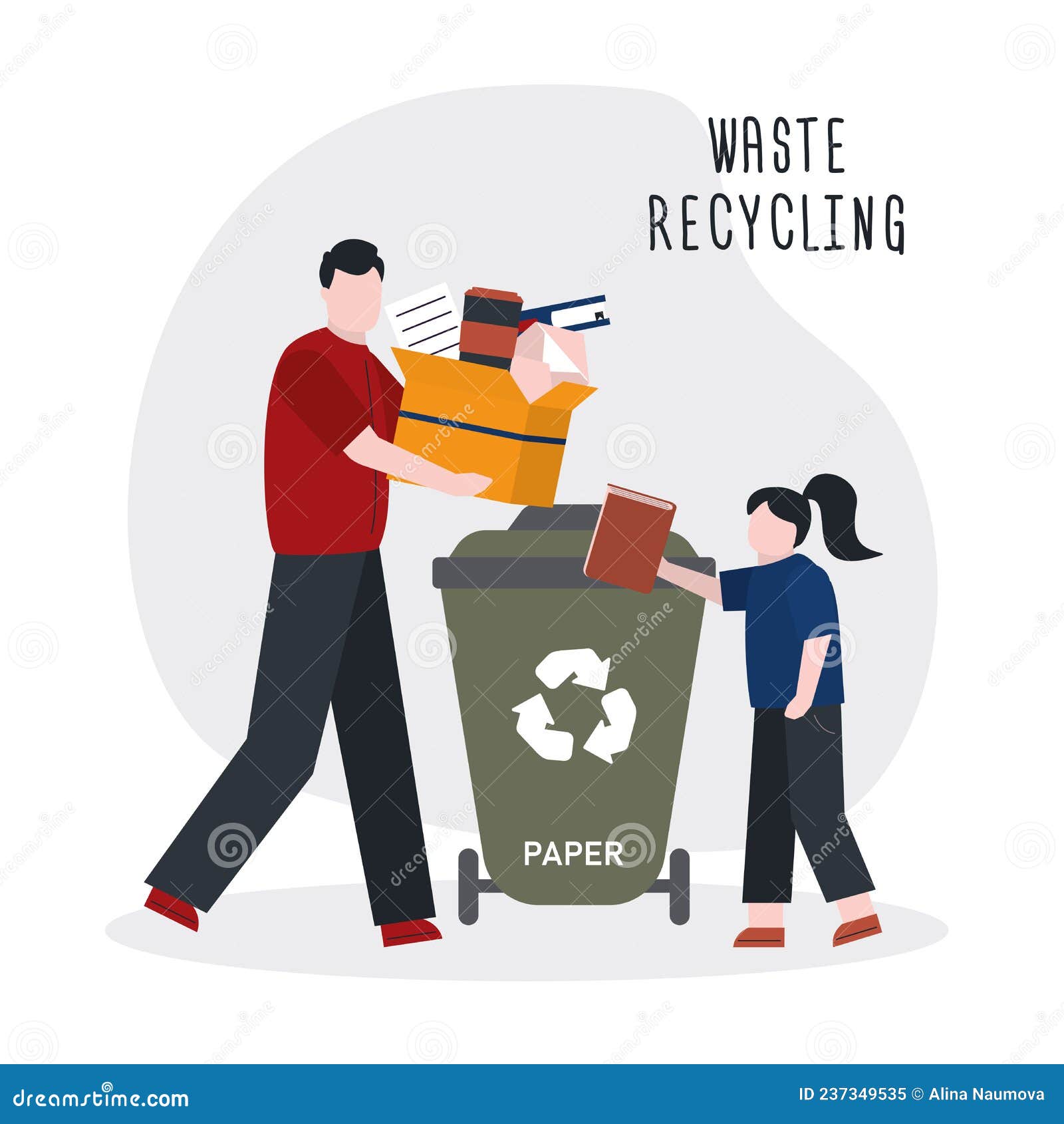Family Sorting Garbage Into Garbage Collector On Isolated On White ... Family Sorting Garbage Into Garbage Collector On Isolated On White ...