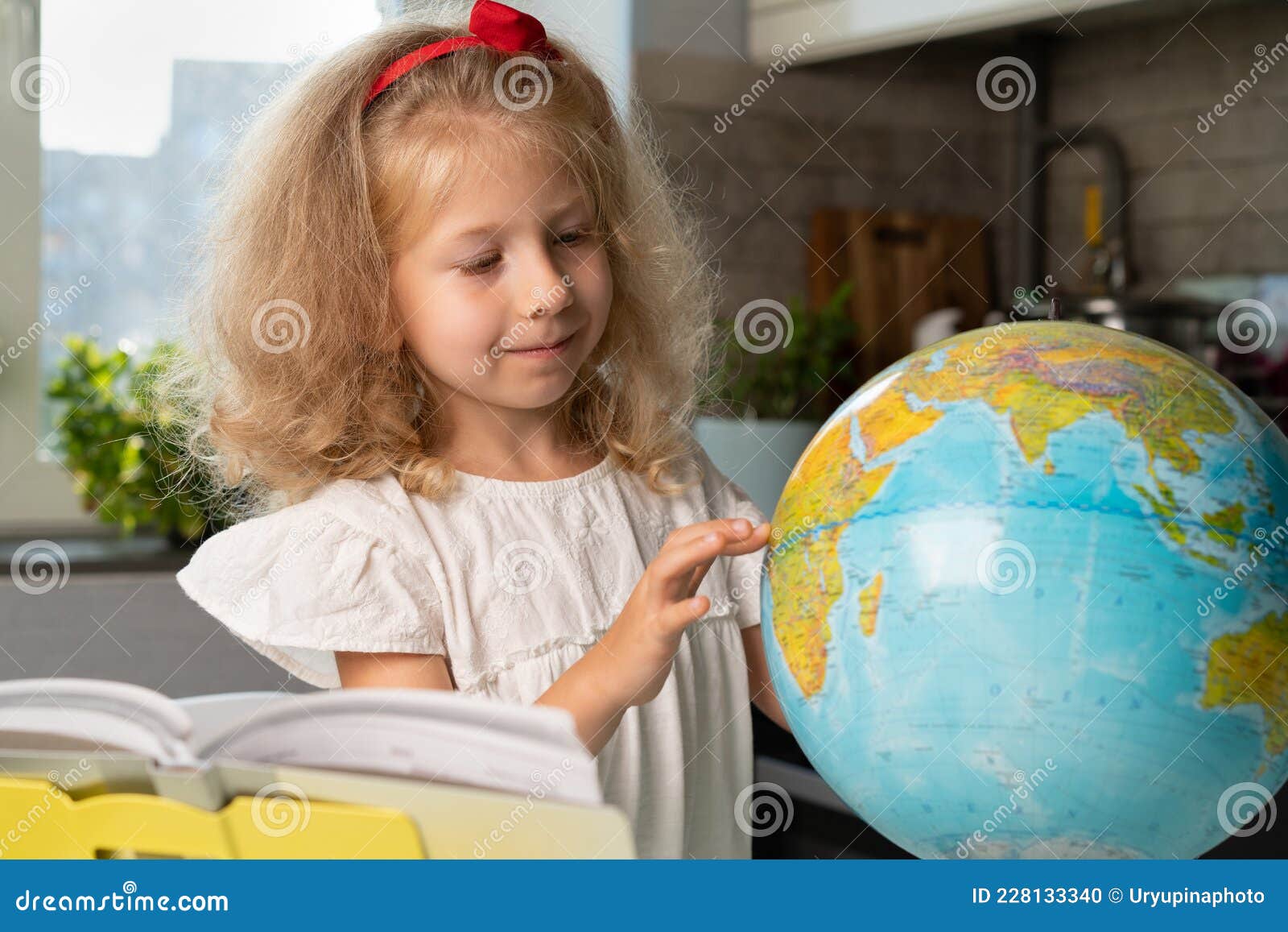 Little Girl with a Globe, Study Geography, Back To School Stock Photo ...