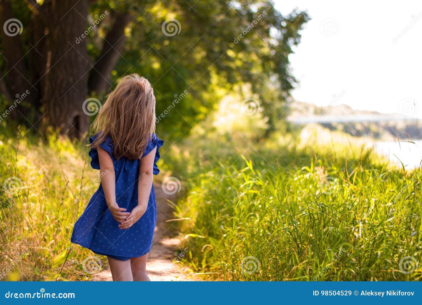 Little Girl Goes on Summer Forest Path Stock Image - Image of outside ...