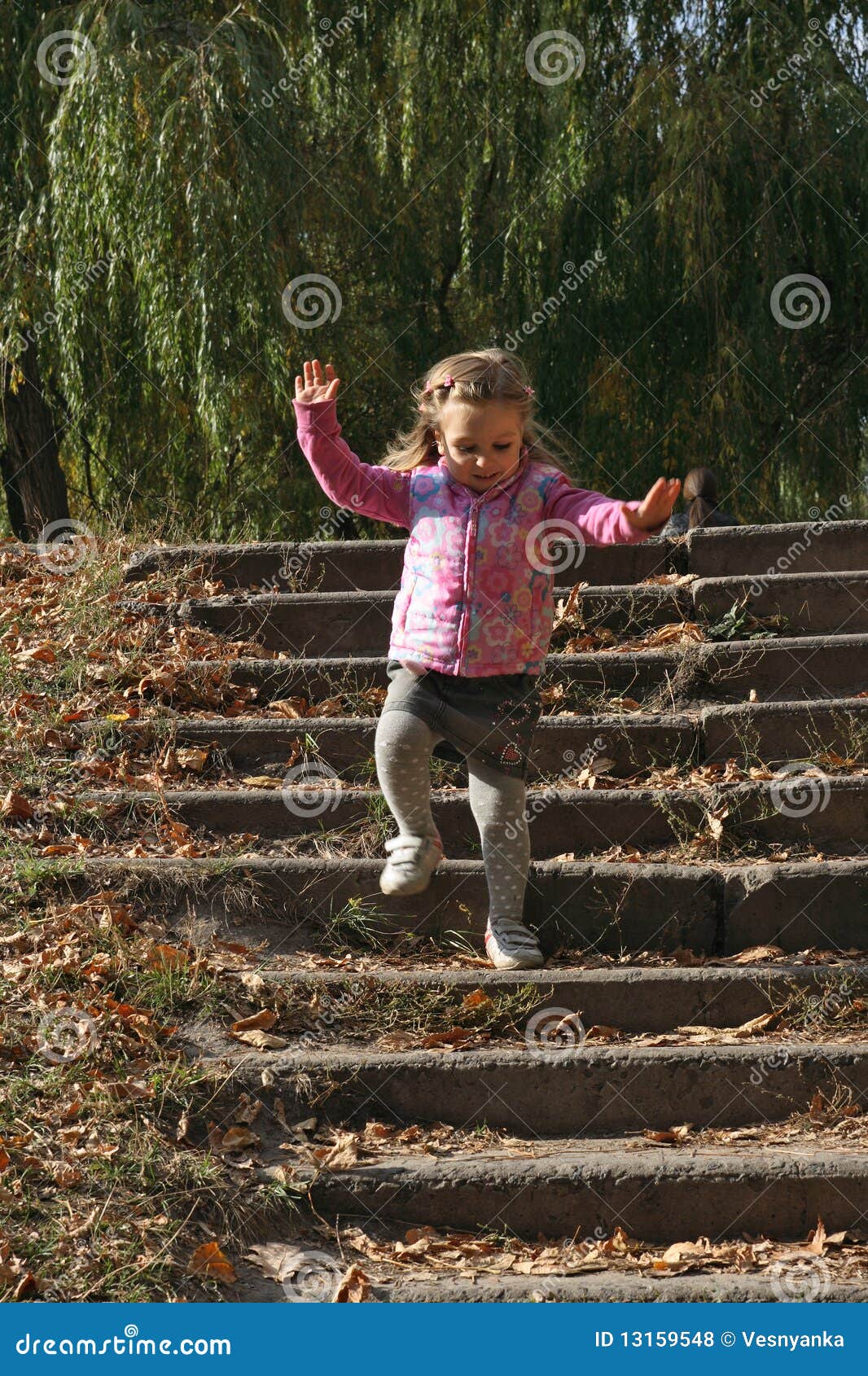 Little Girl Going Down the Steps Stock Photo - Image of cheerful ...