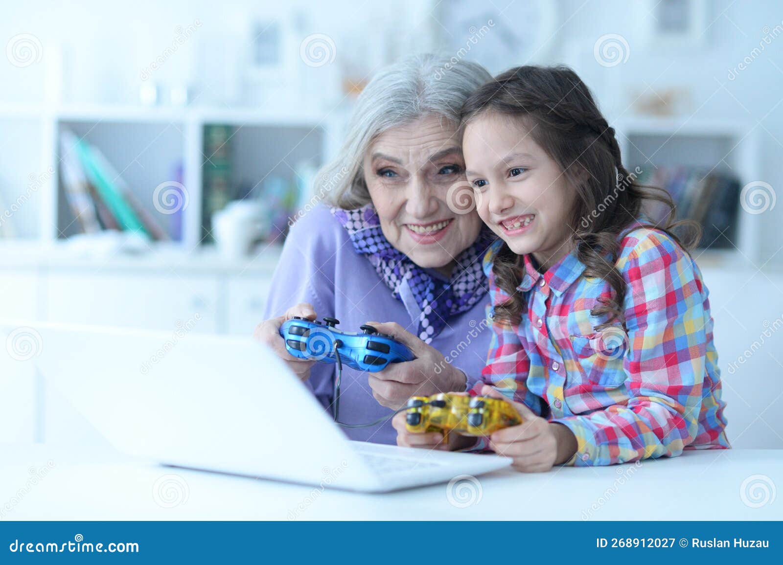 Little Girl with Grandmother Playing Computer Game Stock Image - Image ... Little Girl with Grandmother Playing Computer Game Stock Image - Image ...