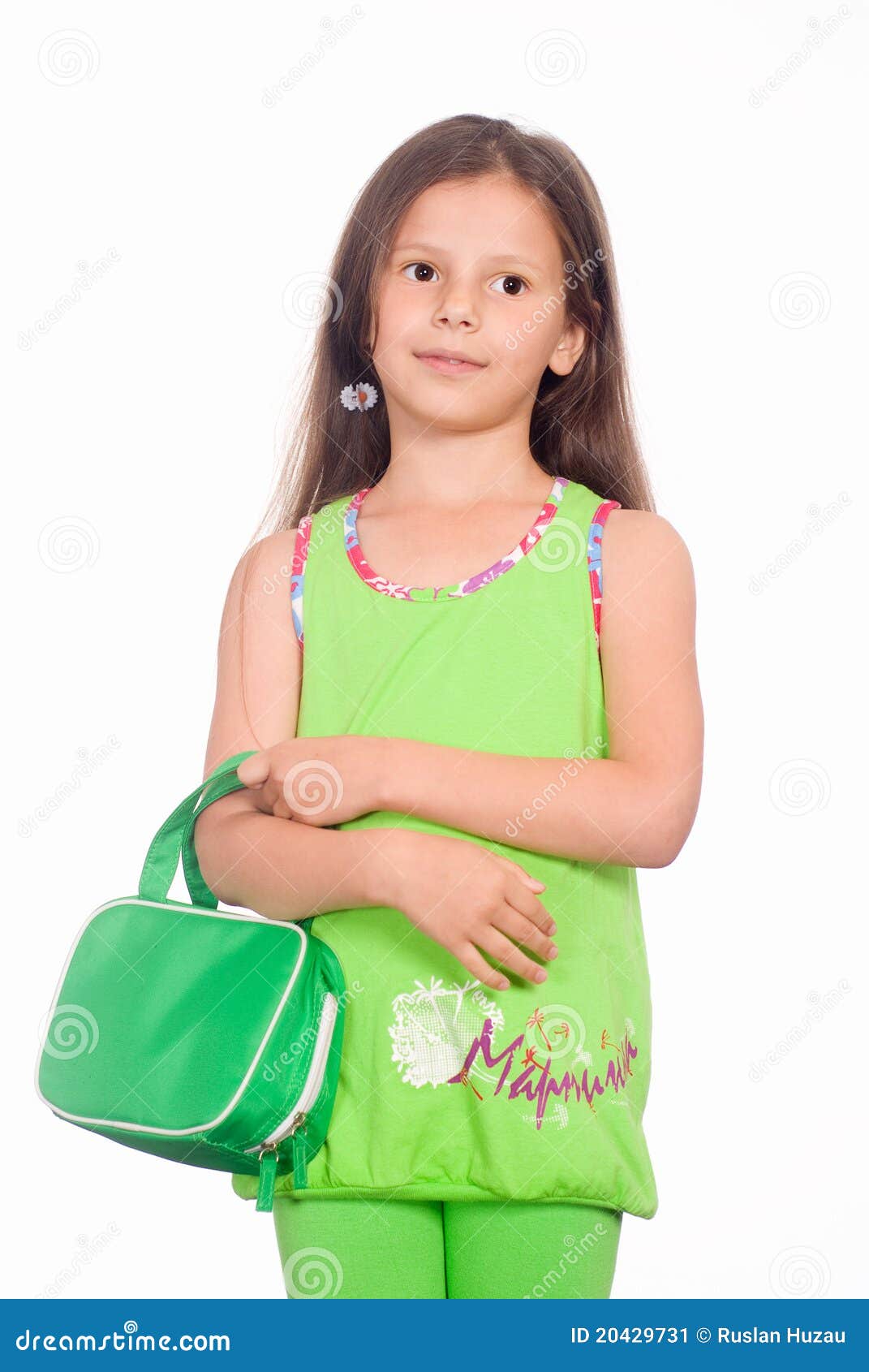 Little girl in green stock image. Image of female, friendship - 20429731