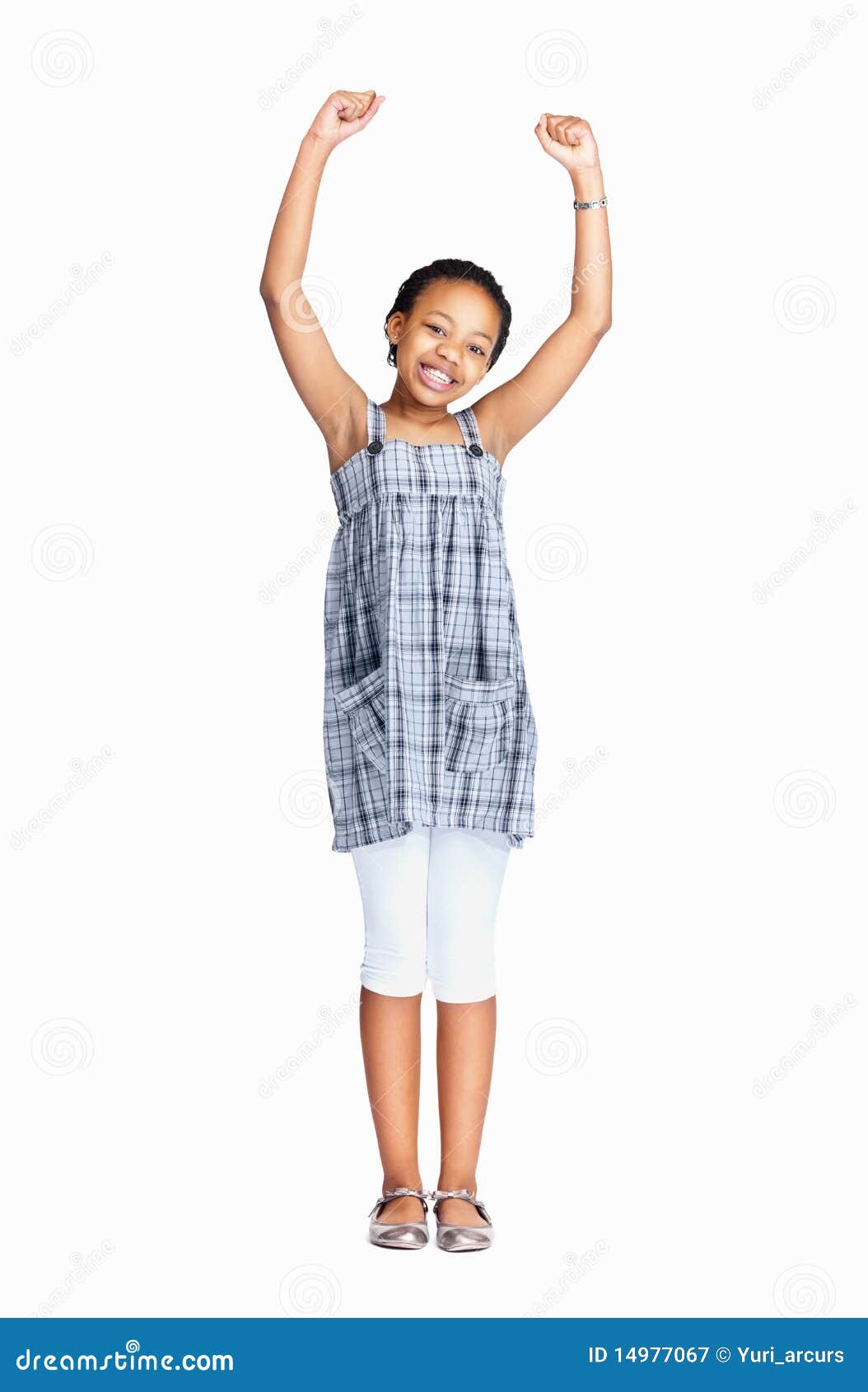 Little Girl with Hands Raised Isolated on White Stock Image - Image of ...