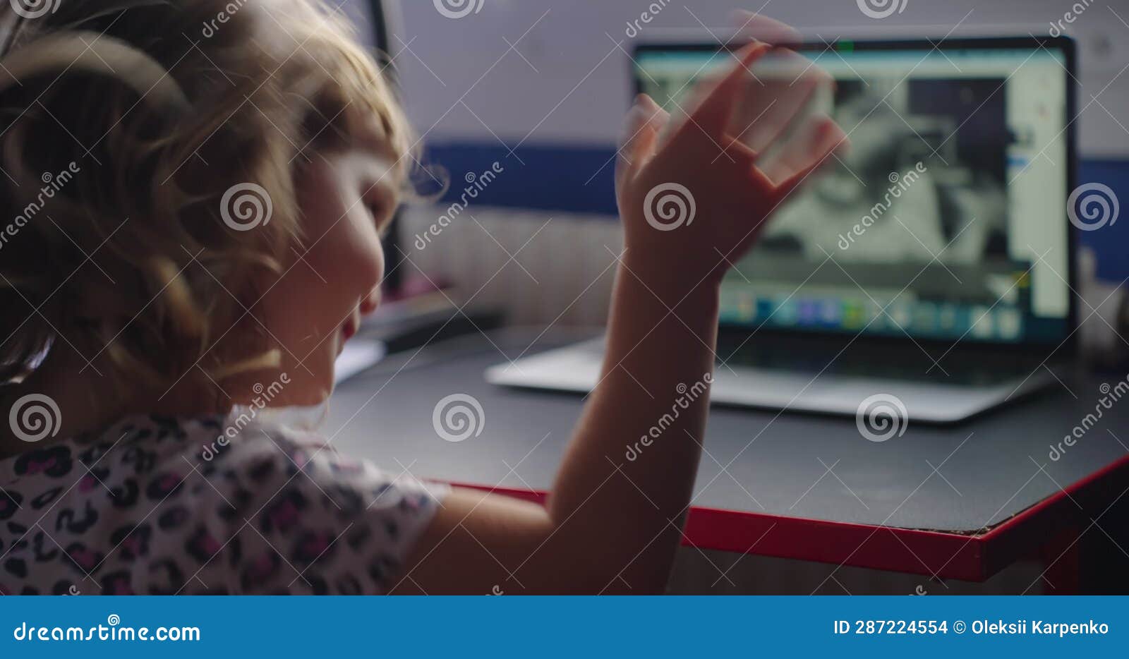 Little Girl is Having Fun at the Computer. Future Technologies Stock ...