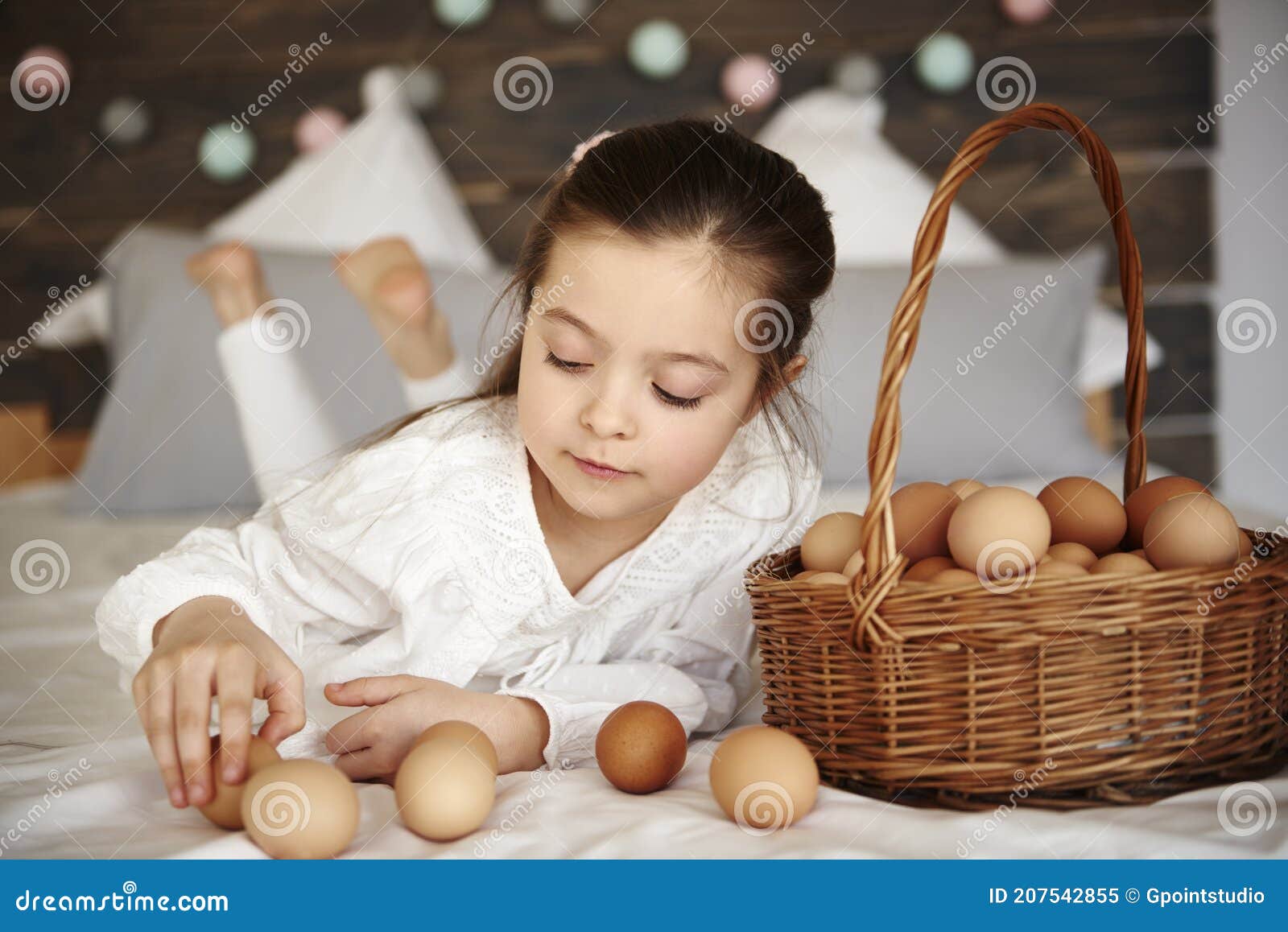 Girl Having Fun with Eggs in Bed Stock Image - Image of bedroom, basket ...