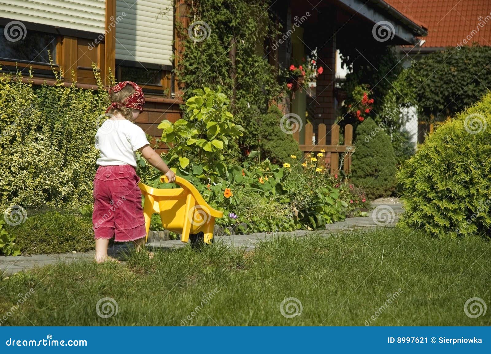 Little Girl Having Fun in Garden Stock Image - Image of family, blossom ...
