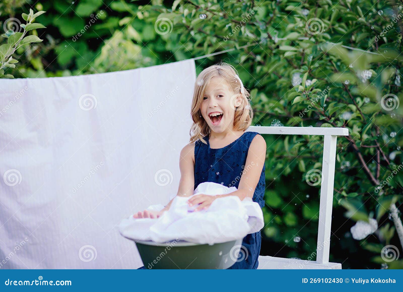 Happiness Girl are Having Fun and Smiling while Doing Laundry Stock ...