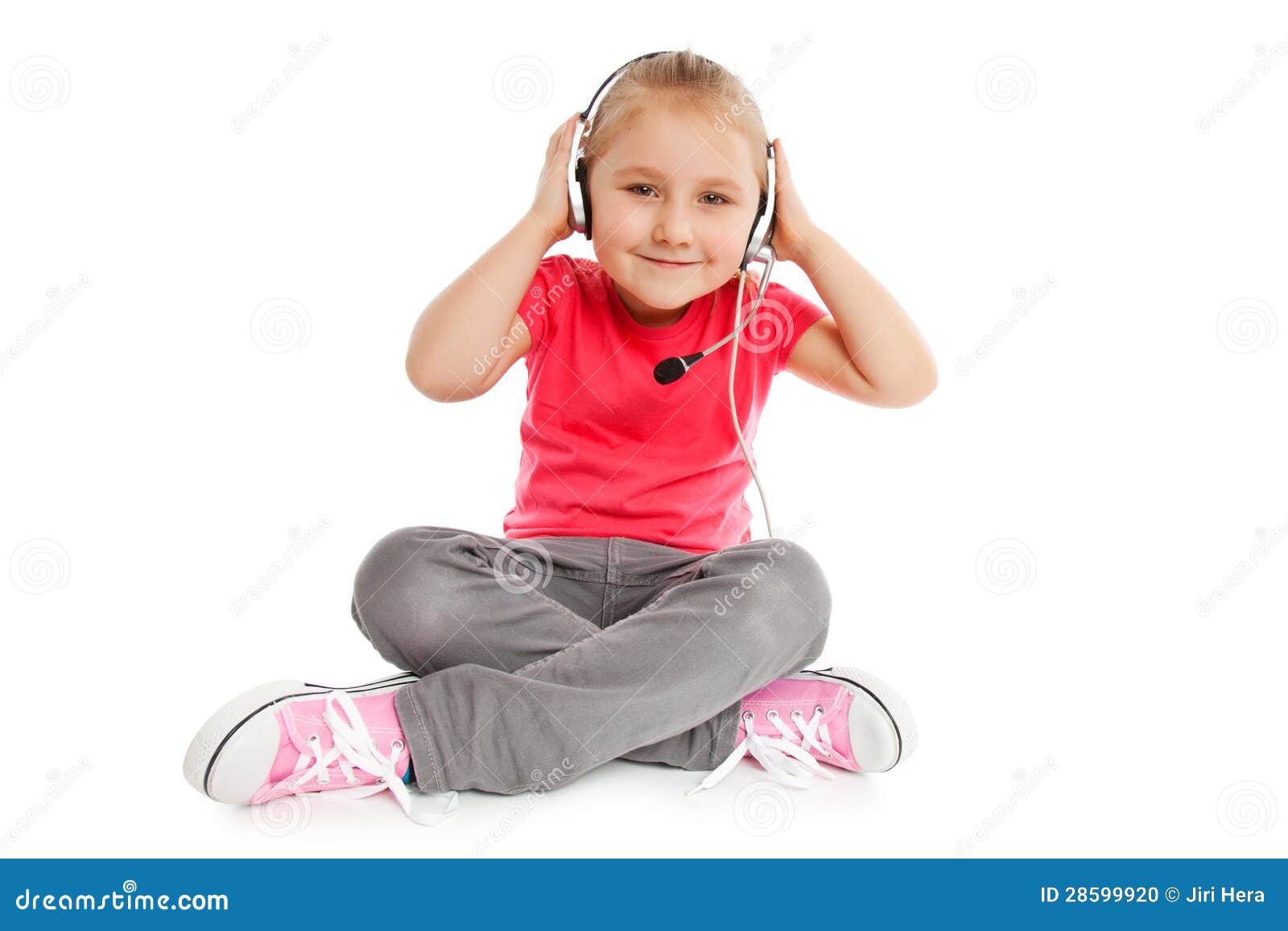 Little girl with headset stock photo. Image of cheerful - 28599920