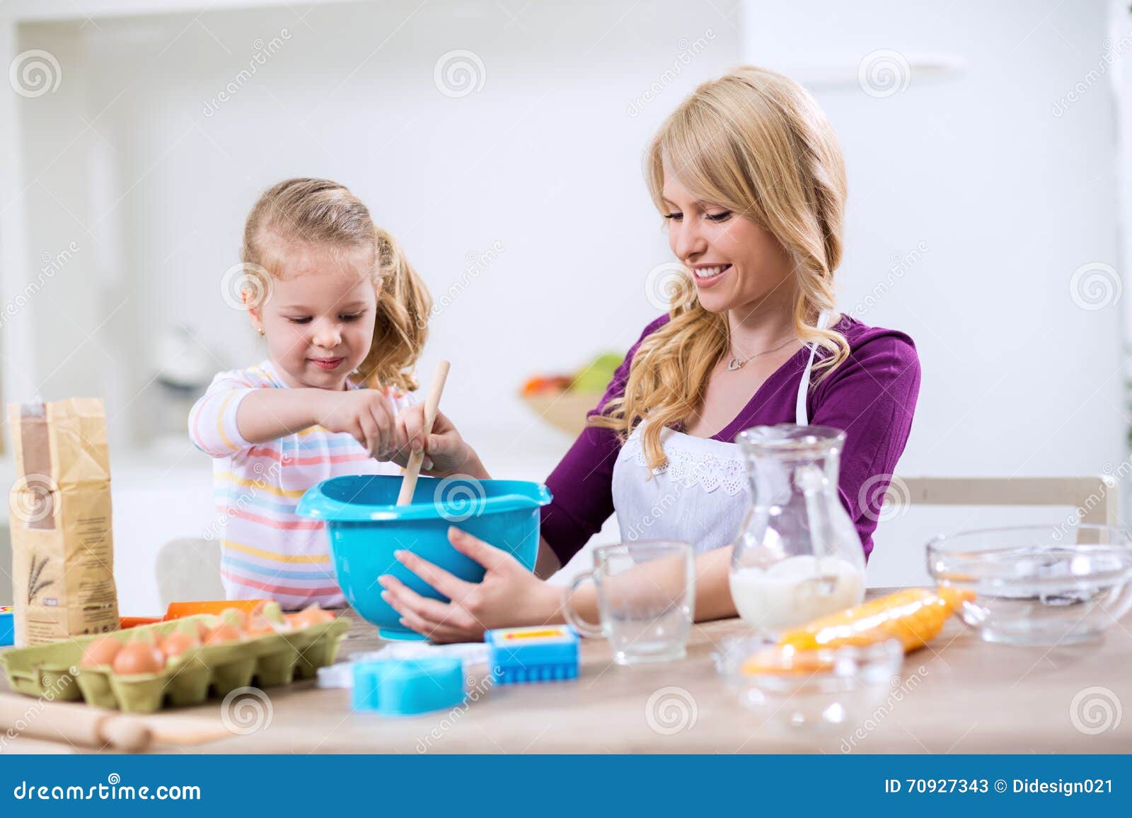 Little Girl Helps Mother in the Kitchen Stock Image - Image of home ...