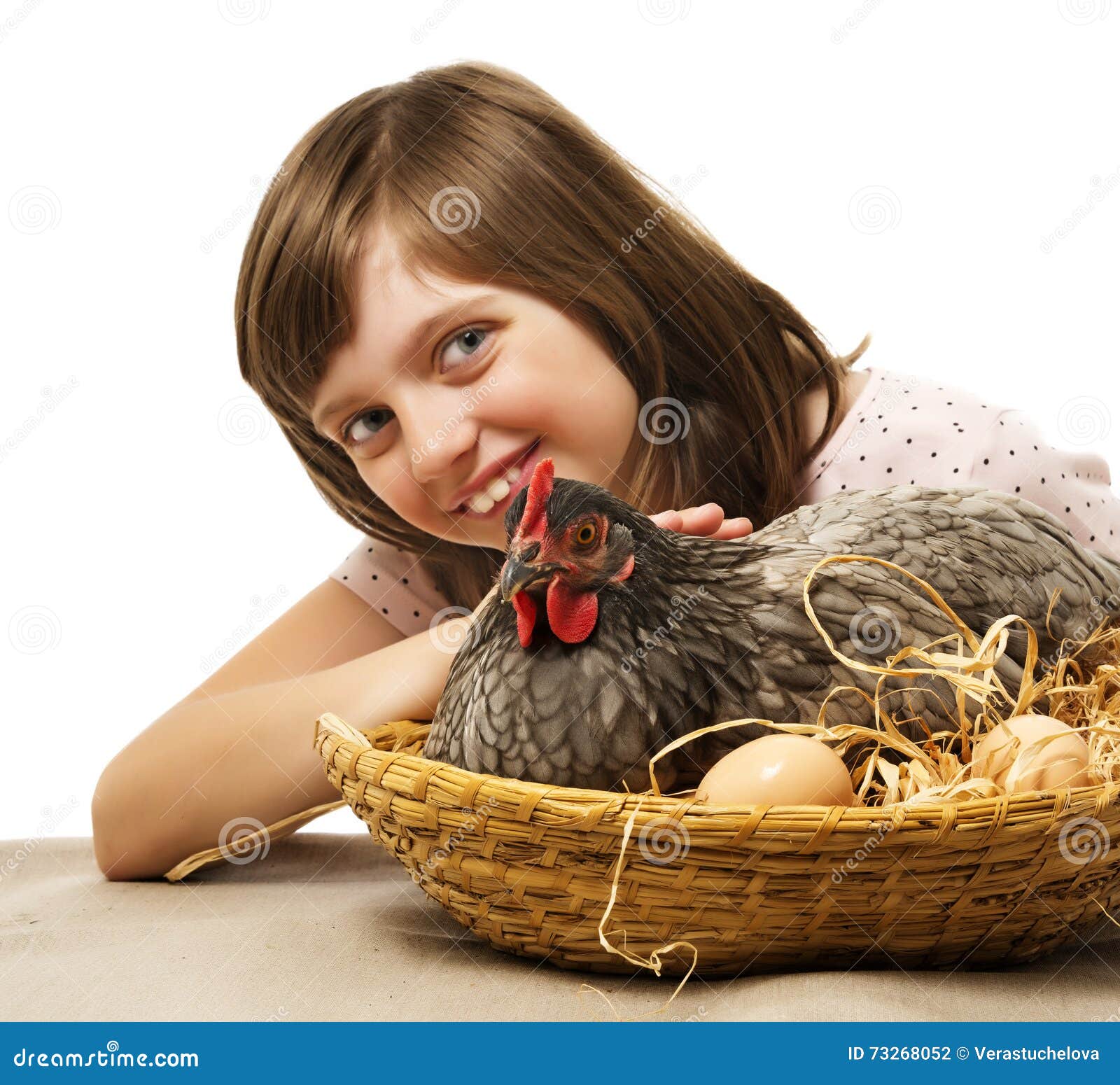 Little Girl with a Hen (chicken) Stock Photo - Image of brown ...