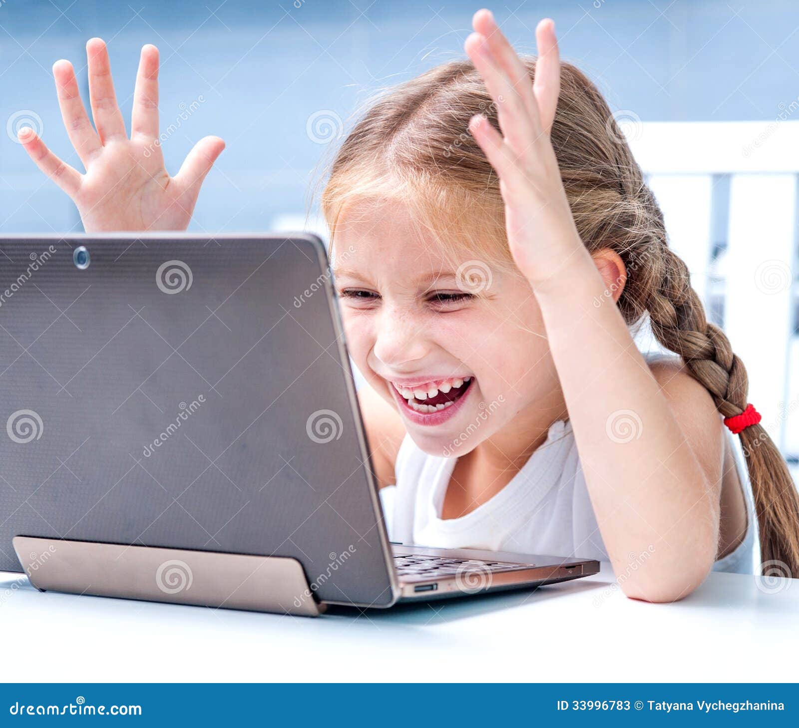 Little Girl with Her Computer Stock Image - Image of book, education ...