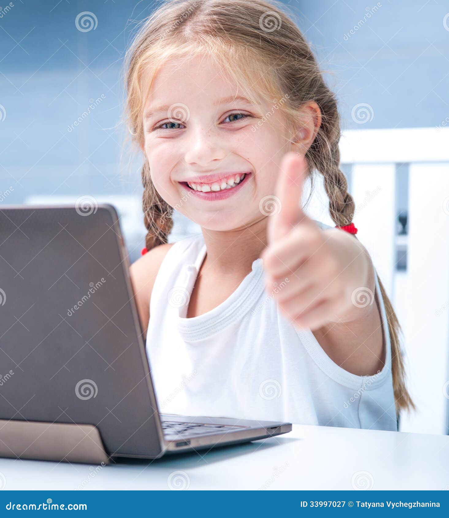 Little Girl with Her Computer Stock Image - Image of childhood ...