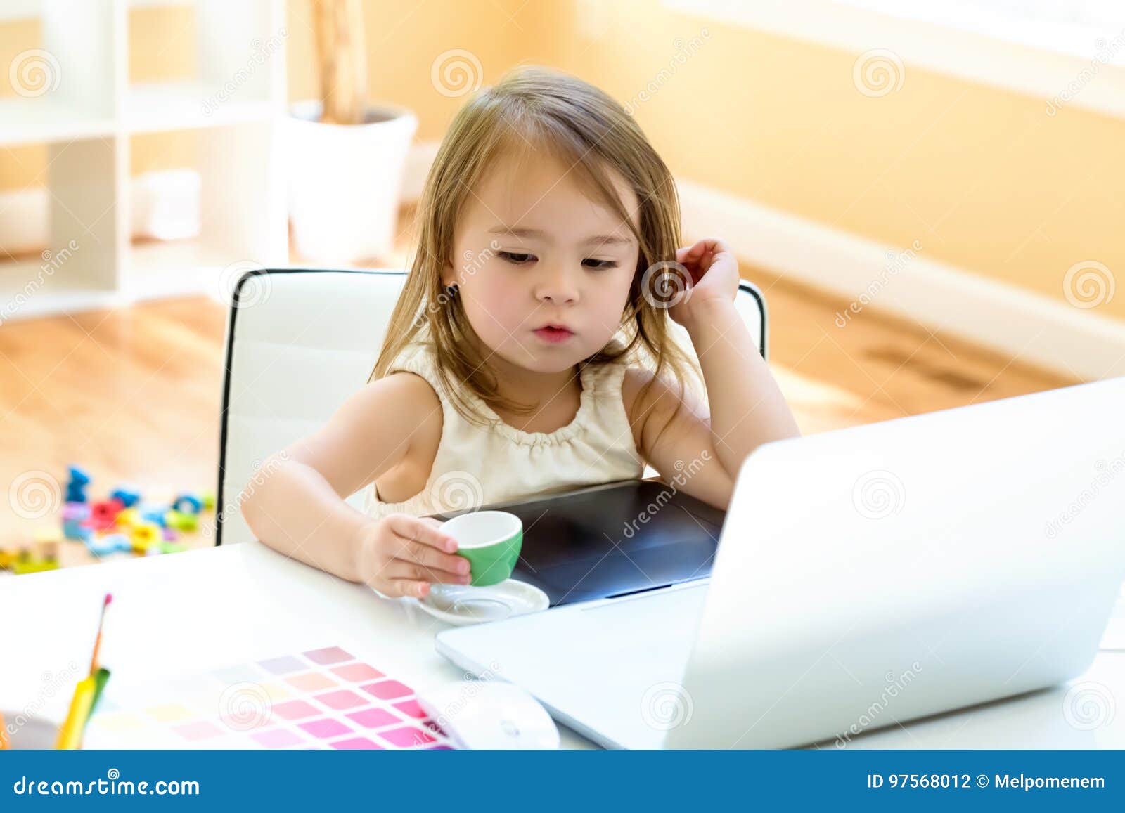 Little Girl at Her Desk at Home Stock Photo - Image of girl, lifestyle ...