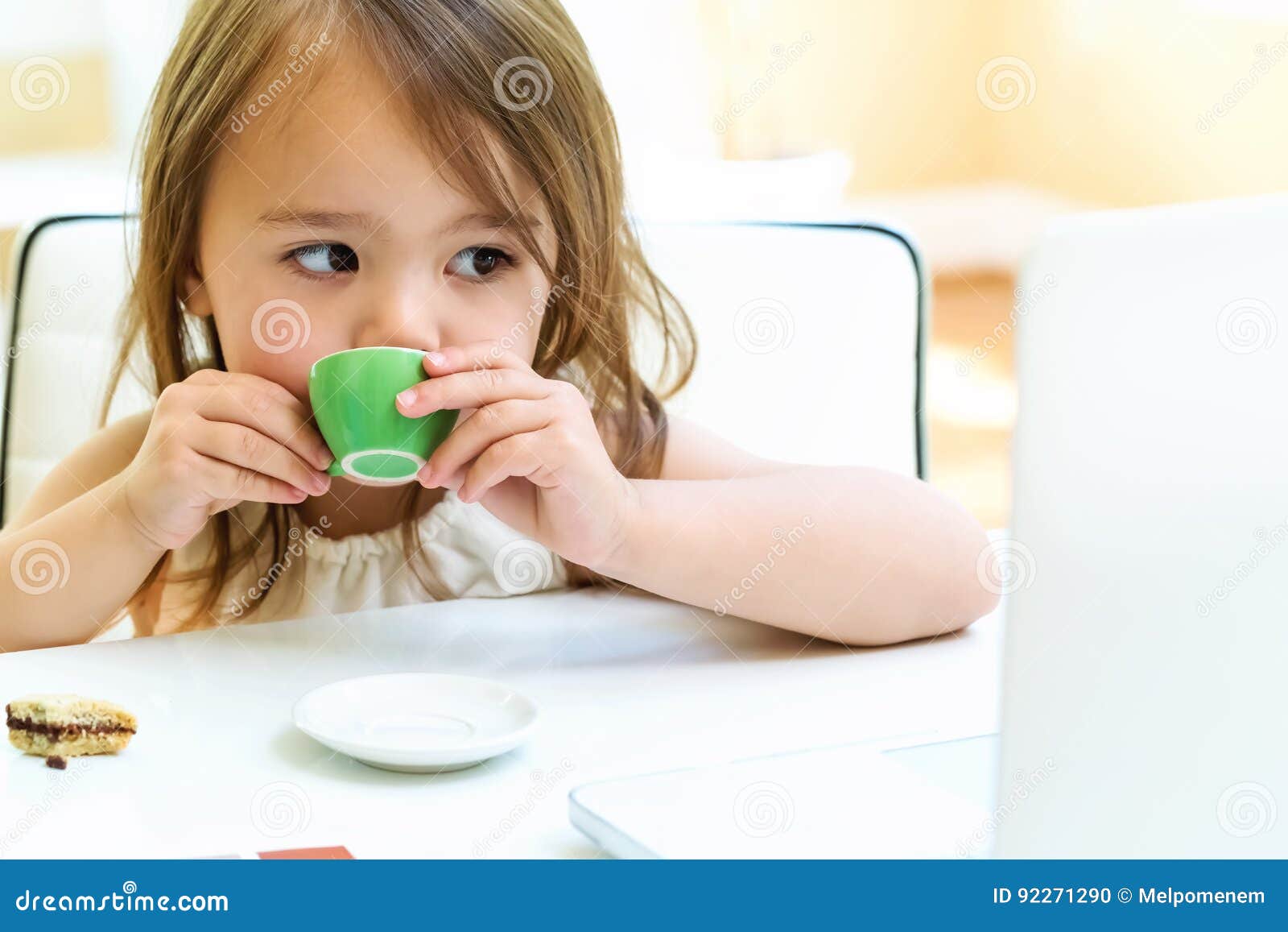 Little Girl with Her Laptop Computer Stock Photo - Image of playing ...