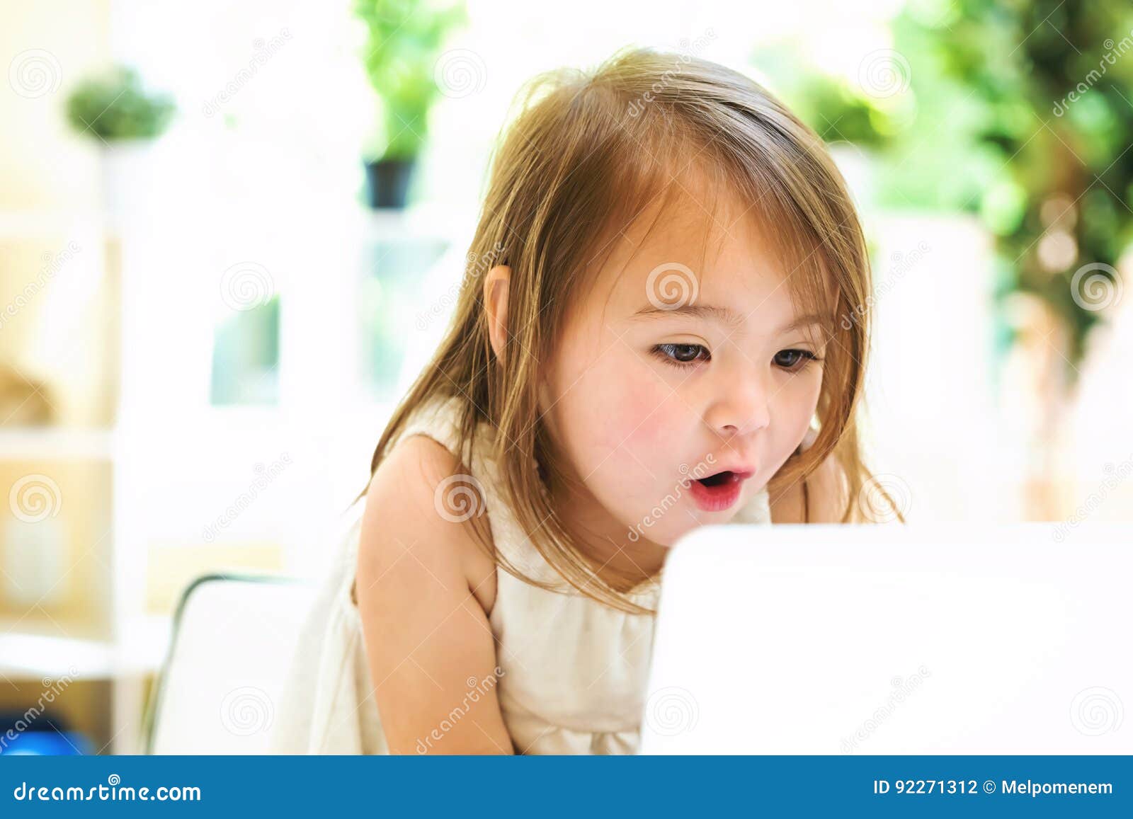 Little Girl with Her Laptop Computer Stock Photo - Image of cute, enjoy ...