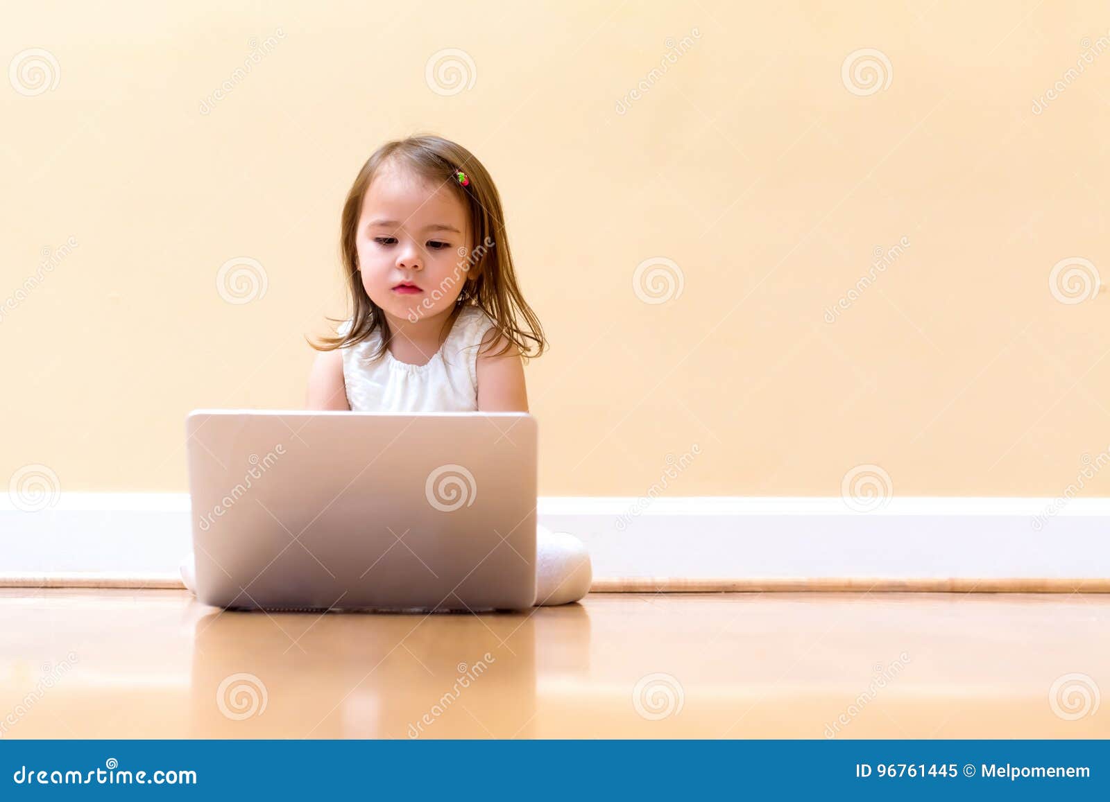 Little Girl with Her Laptop Computer Stock Image - Image of watching ...