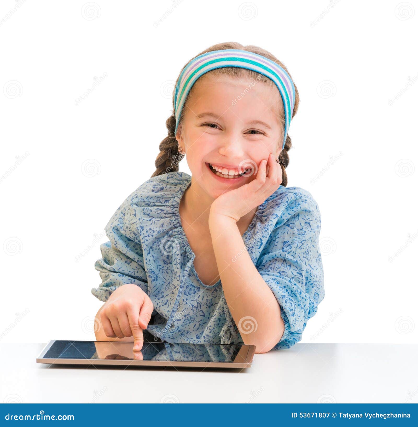Little Girl and Her Magic Tablet Stock Image - Image of apple ...