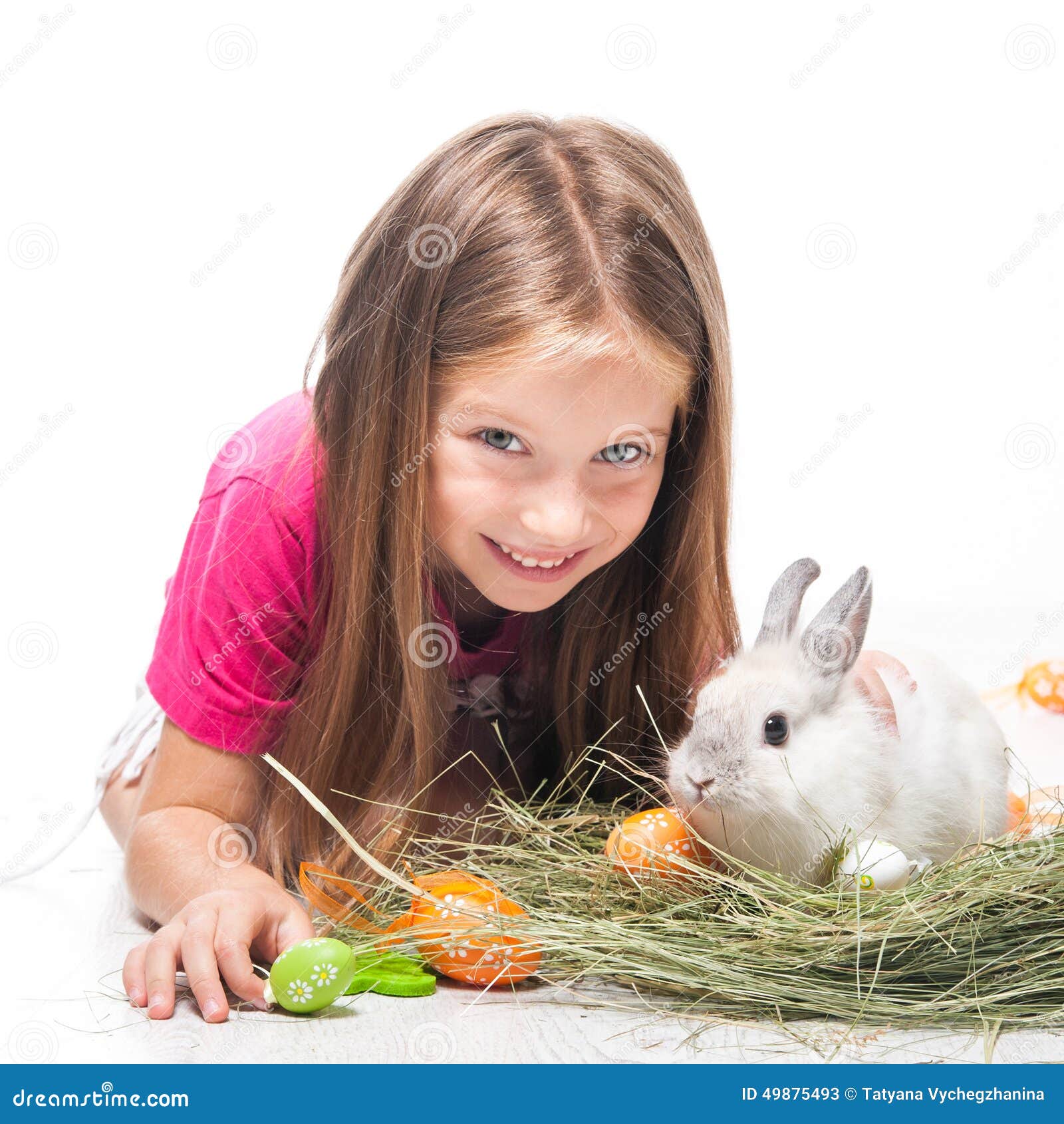 Little Girl with Her Rabbit Stock Image - Image of hair, playing: 49875493