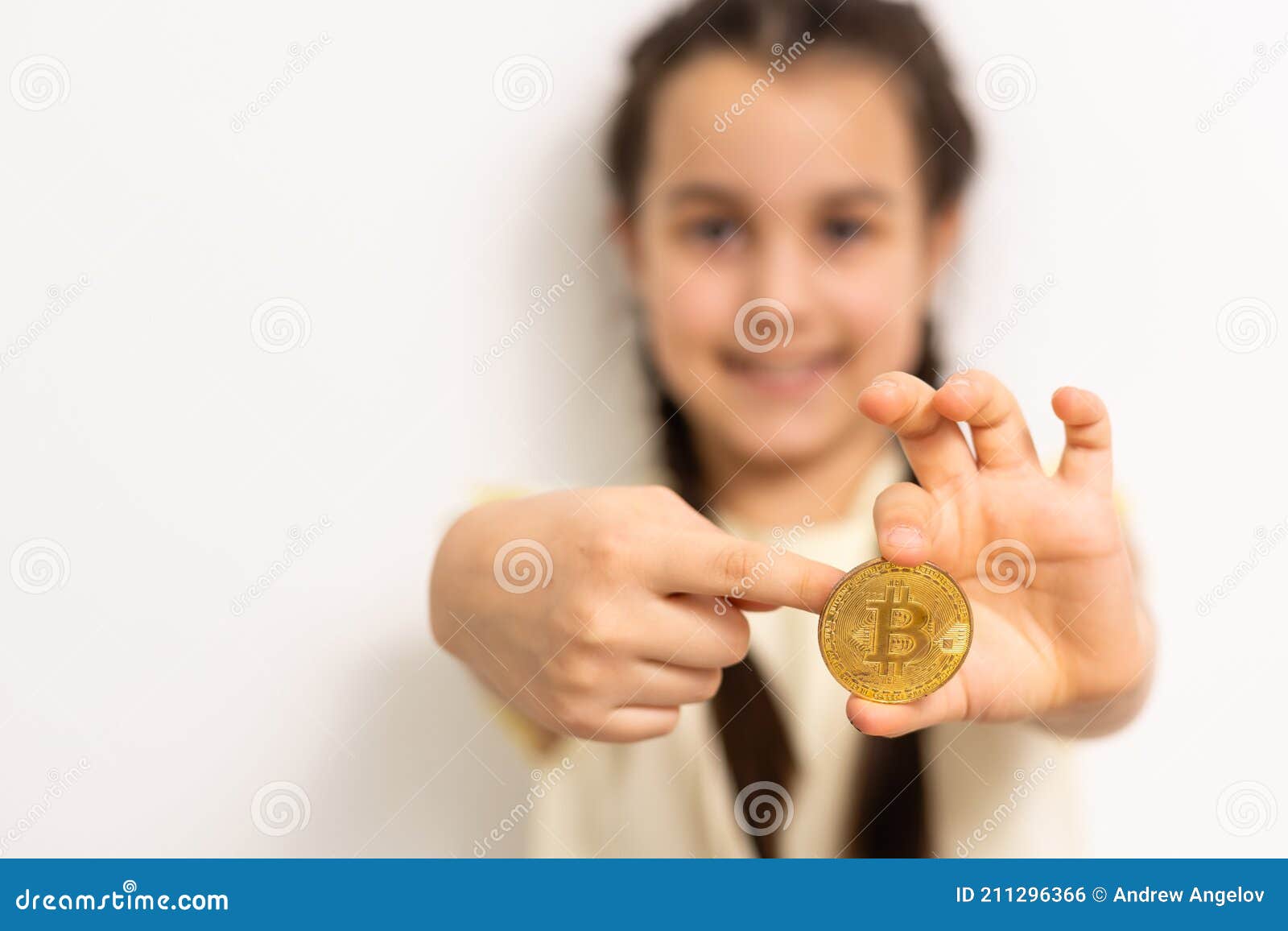 Little Girl Holding Bitcoin Crypto Currency Stock Photo - Image of ...
