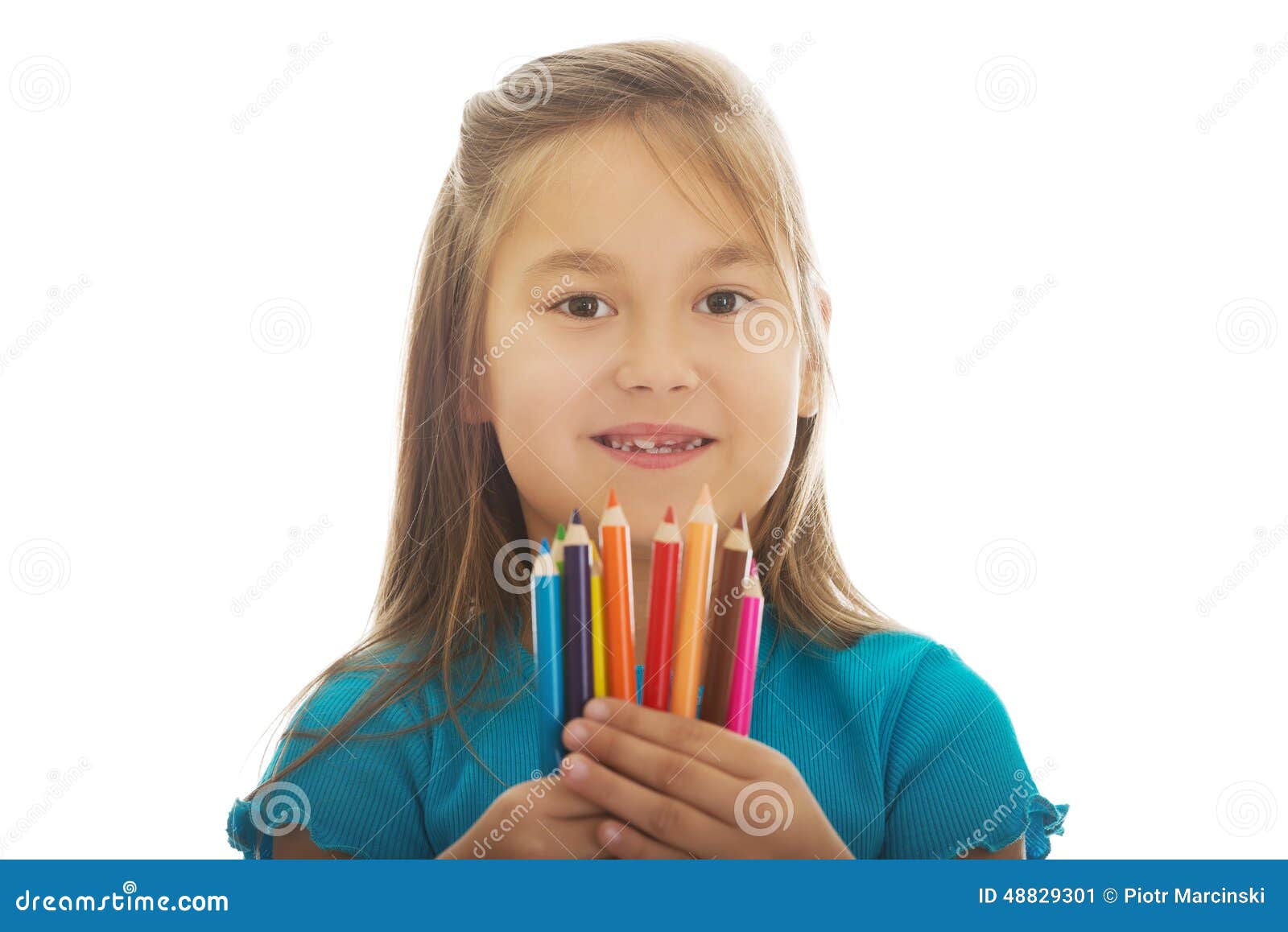 Little Girl Holding Crayons Stock Image - Image of education, hands ...
