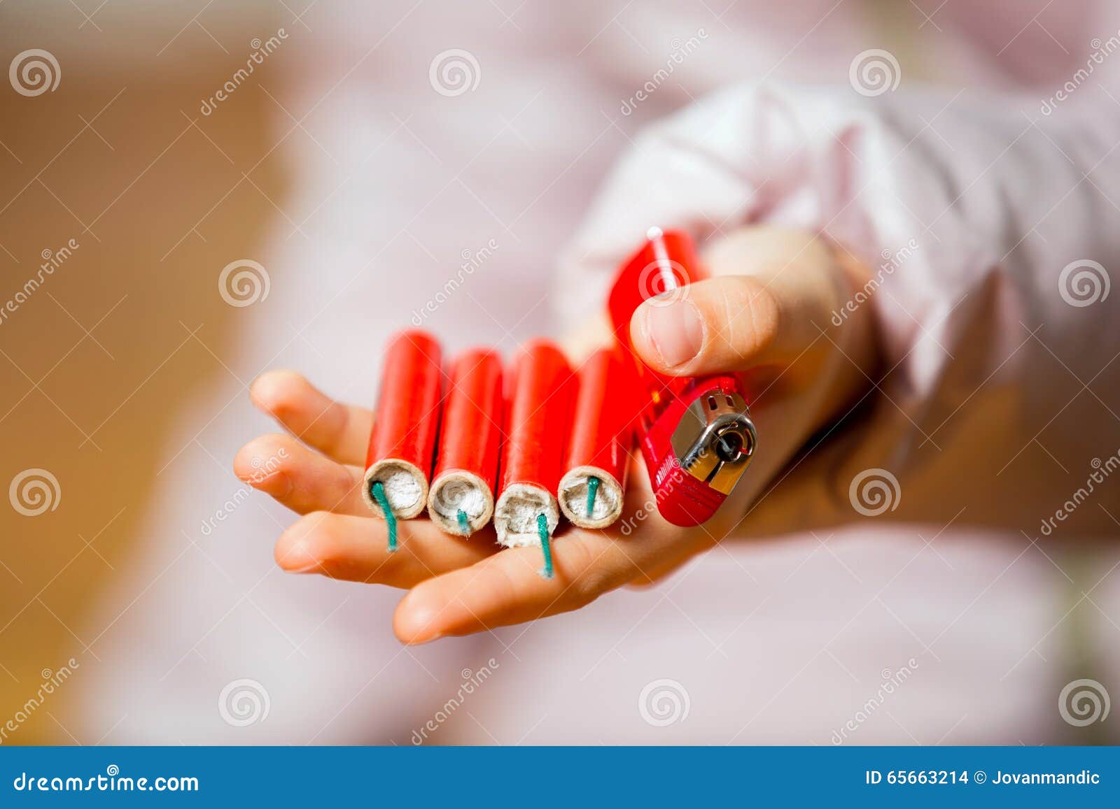 Little Girl Holding a Firecracker Stock Photo - Image of hazard, girl ...