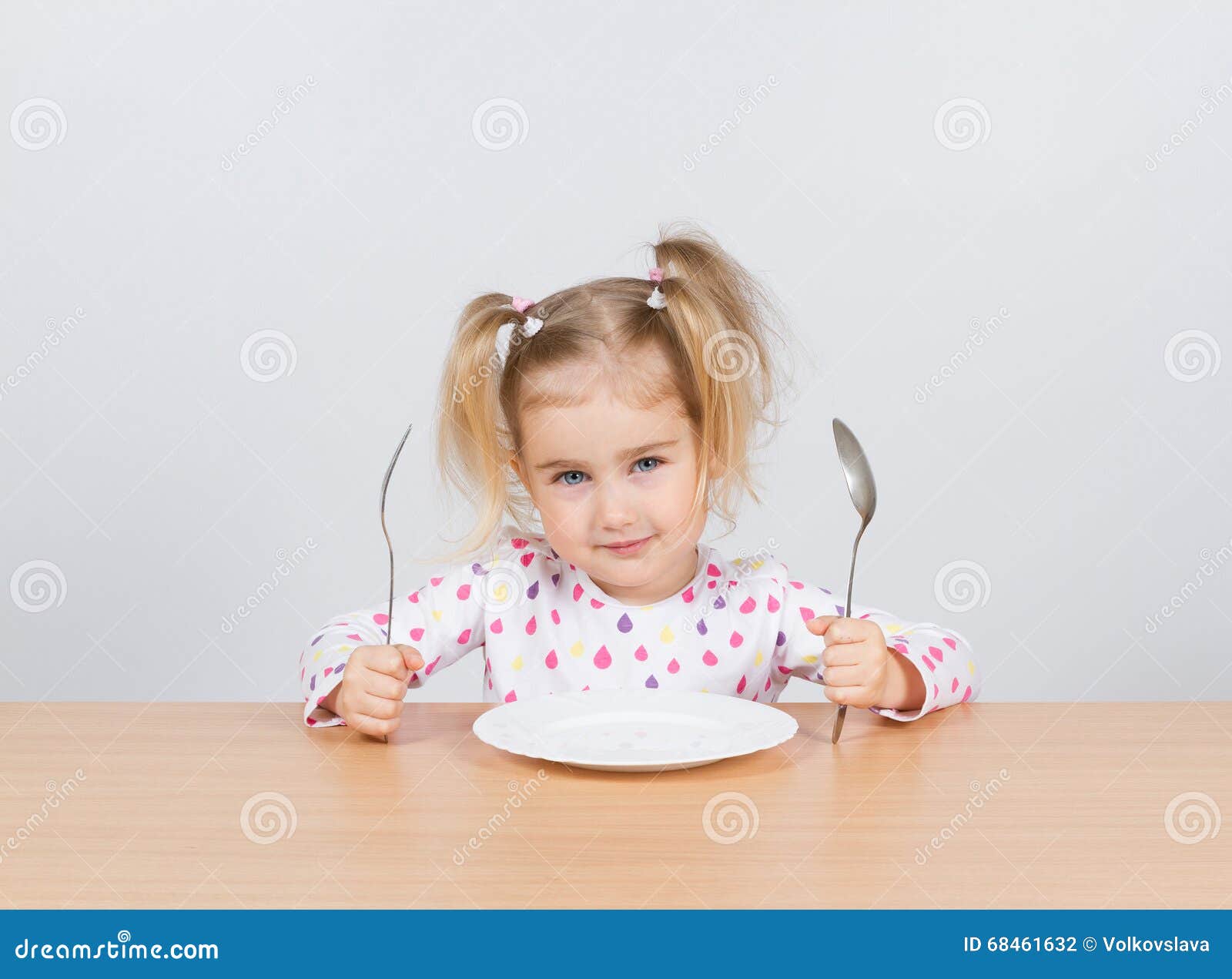 Little Girl Holding Fork and Spoon with Stock Photo - Image of ...