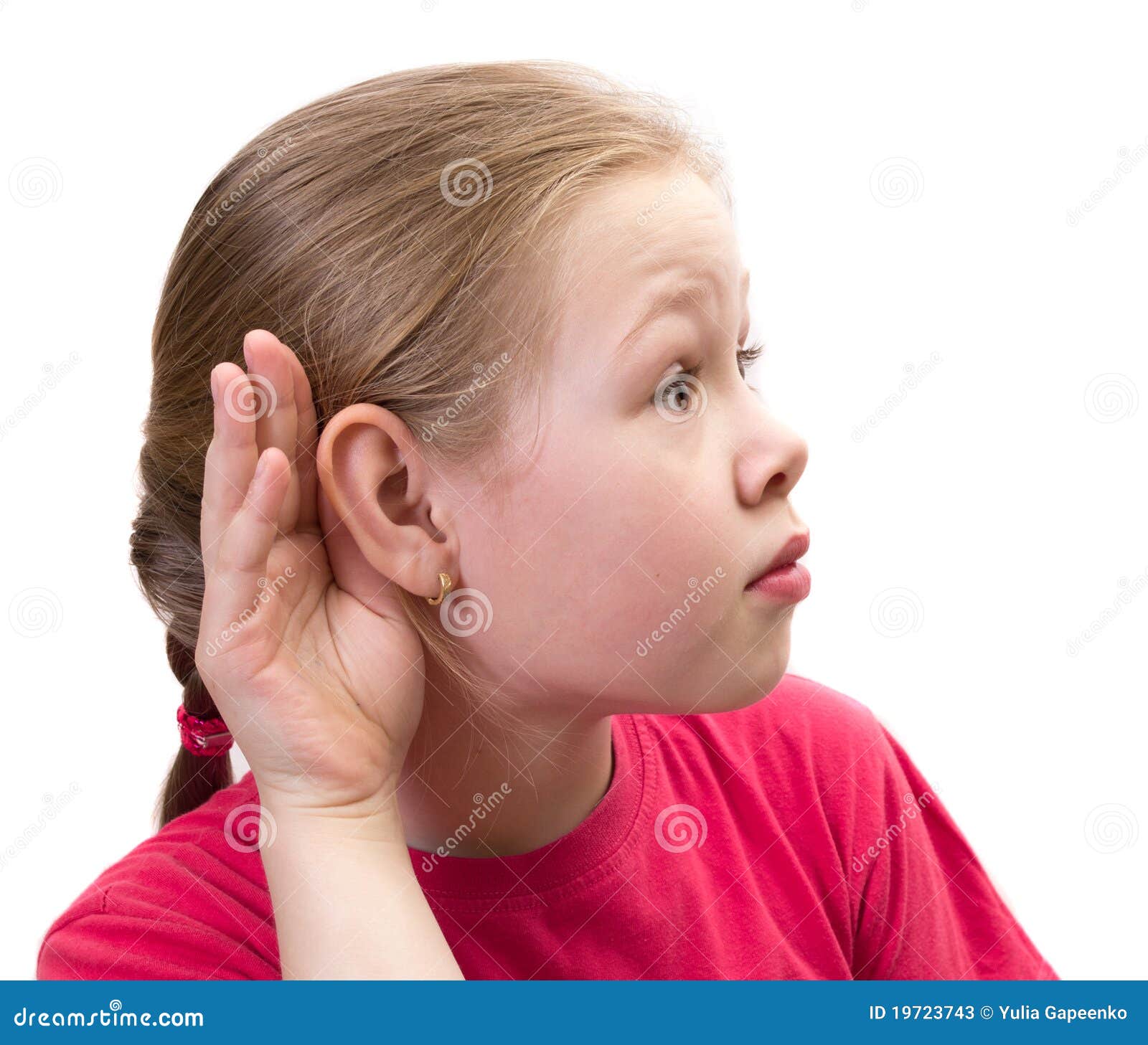 Little Girl Holding Hand on Ear. Stock Image - Image of emotion, eyes ...