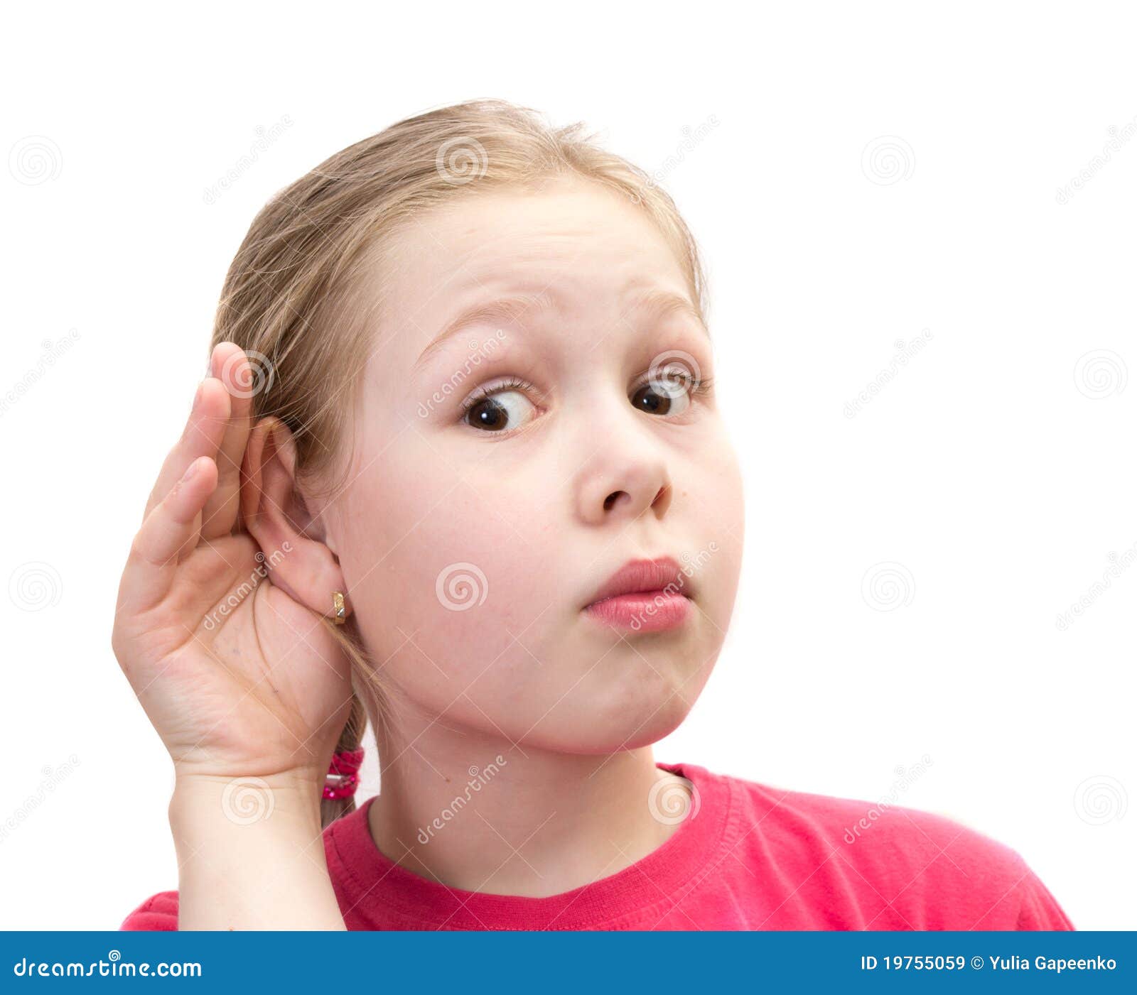 Little Girl Holding Hand on Ear Stock Image - Image of arms, hair: 19755059