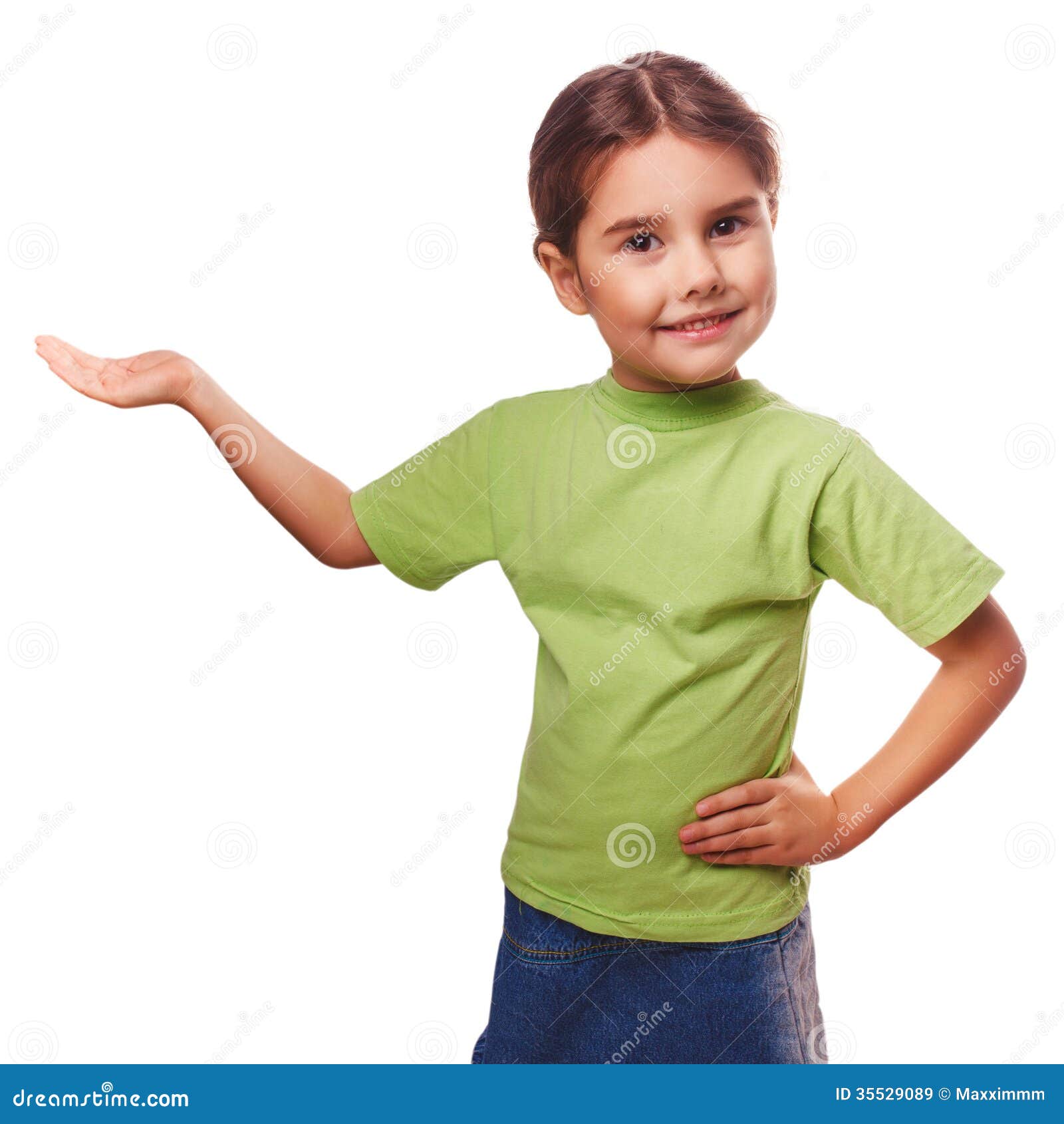Little Girl Holding an Open Palm Empty Hand Stock Image - Image of ...