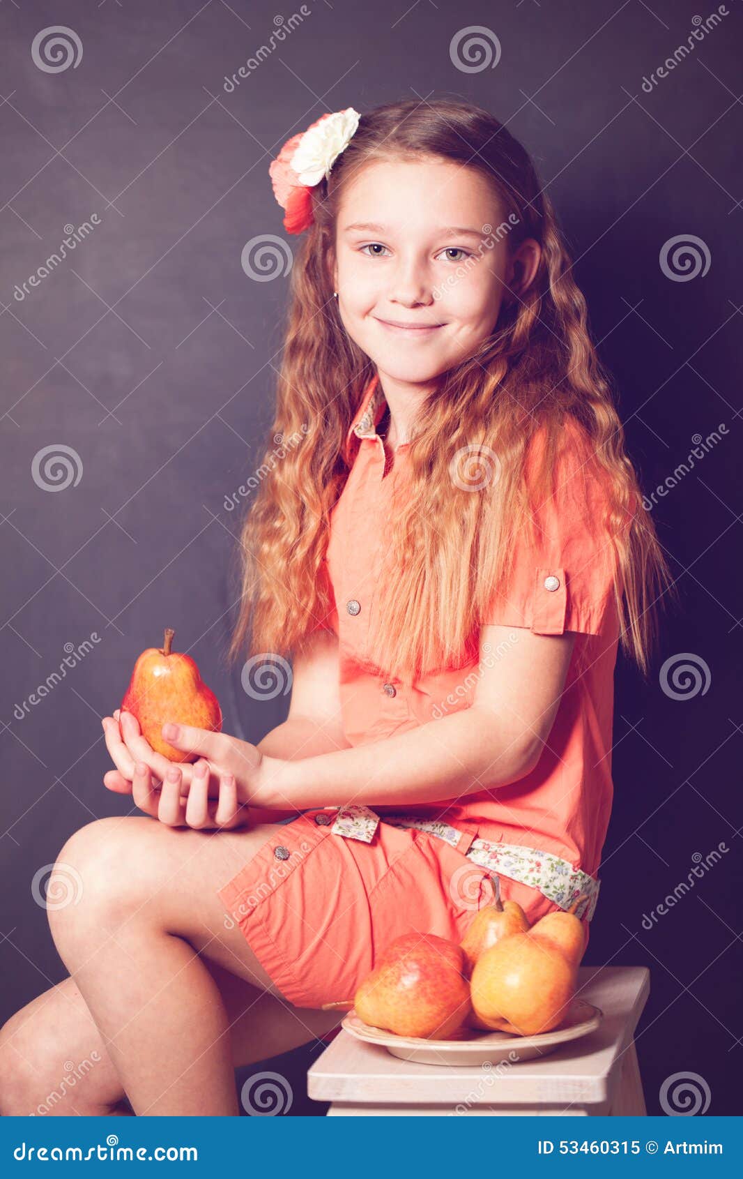 Little Girl Holding Pear Fruit Stock Image - Image of person, little ...