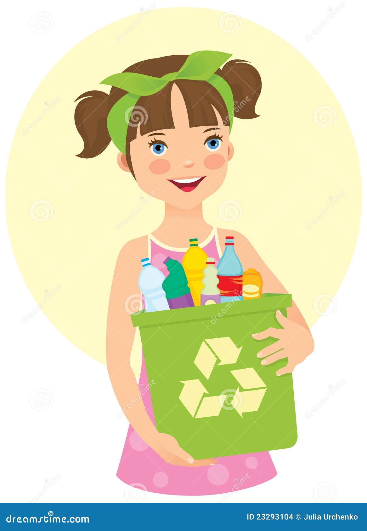 Little Girl Holding Recycling Bin Stock Vector - Illustration of ...