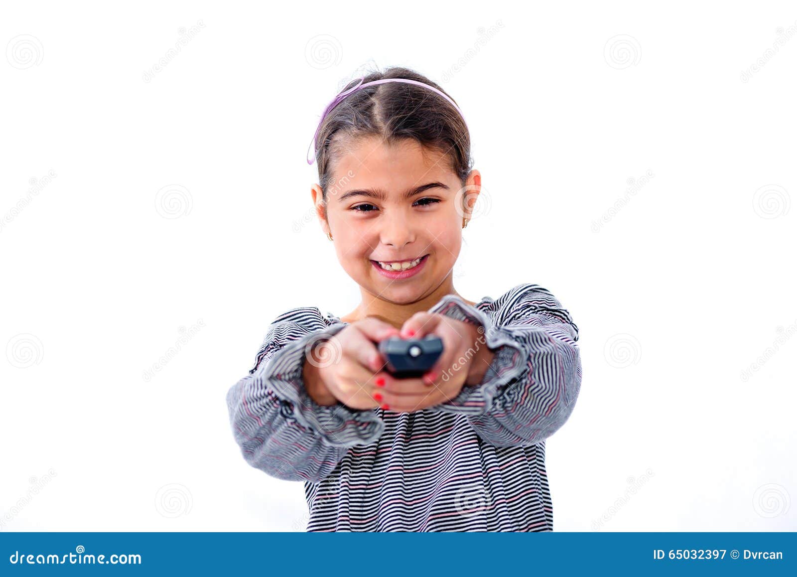 Little Girl Holding Remote Control Isolated on White Stock Image ...