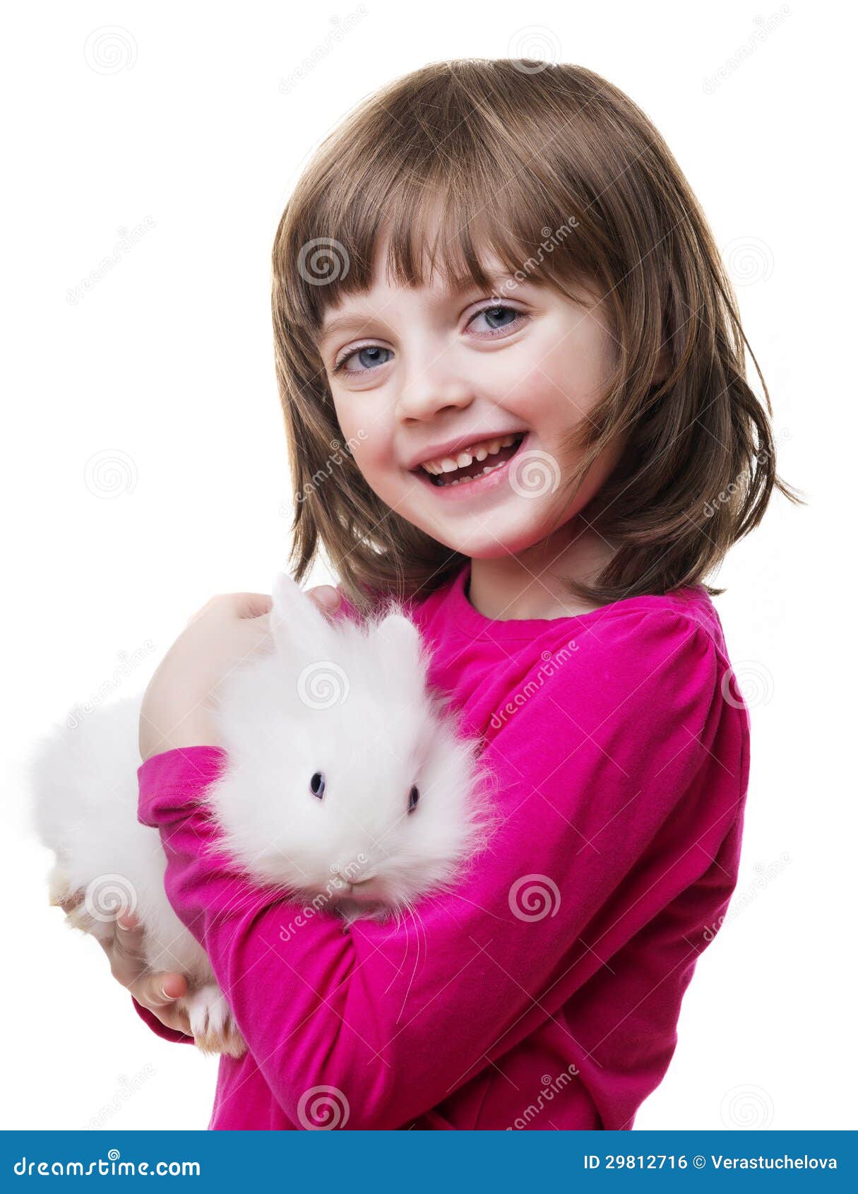 Little Girl Holding a Little White Rabbit Stock Photo - Image of ...