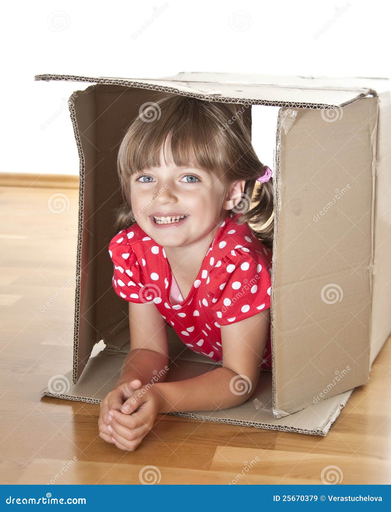 Little Girl Inside a Cardboard Box Stock Image - Image of little ...