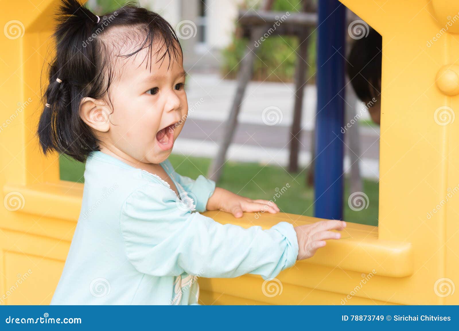 Little Girl is Joyful Playing at Playground Stock Image - Image of ...