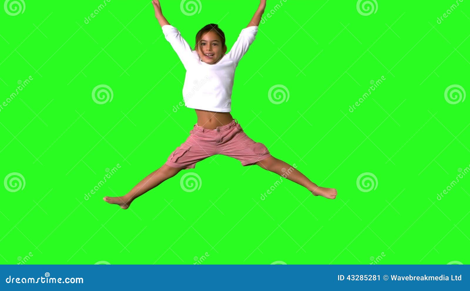 Little Girl Jumping on Green Screen Stock Video - Video of slowmotion ...