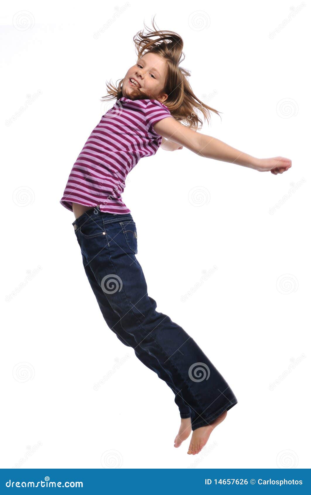 Little Girl Jumping and Having Fun Stock Photo - Image of human, sweet ...