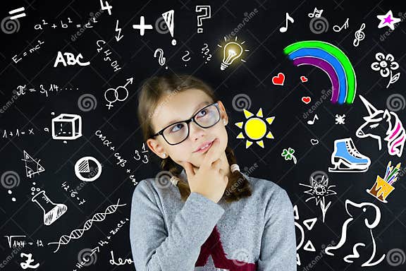 The Little Girl Just Got an Idea. Concept about Thinking and Brain ...