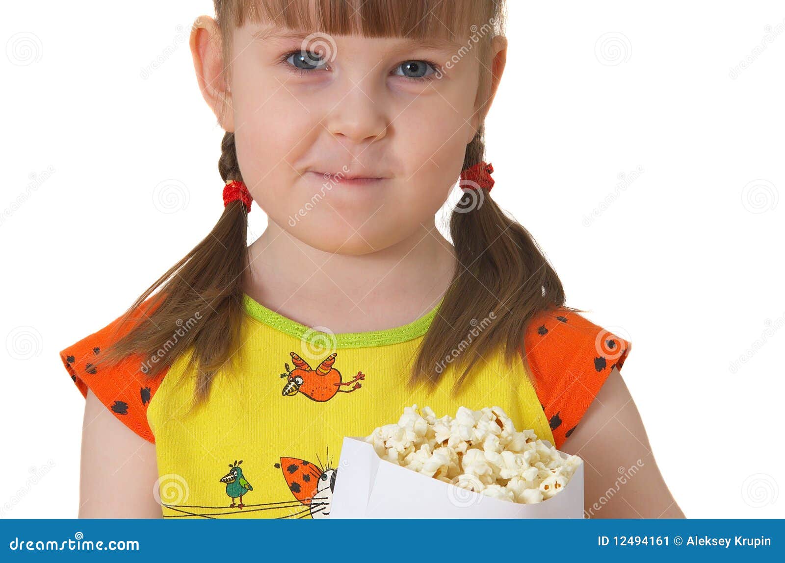 Little Girl Keeps Package with Popcorn Stock Image - Image of home ...