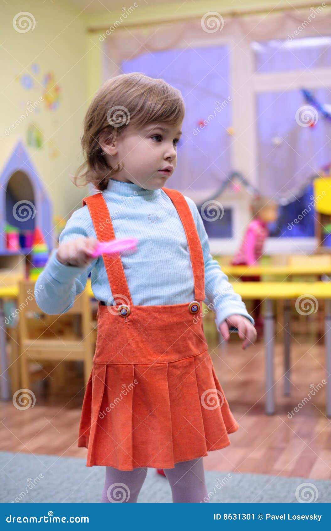 Little Girl in Kindergarten Stock Image - Image of casual, preschool ...
