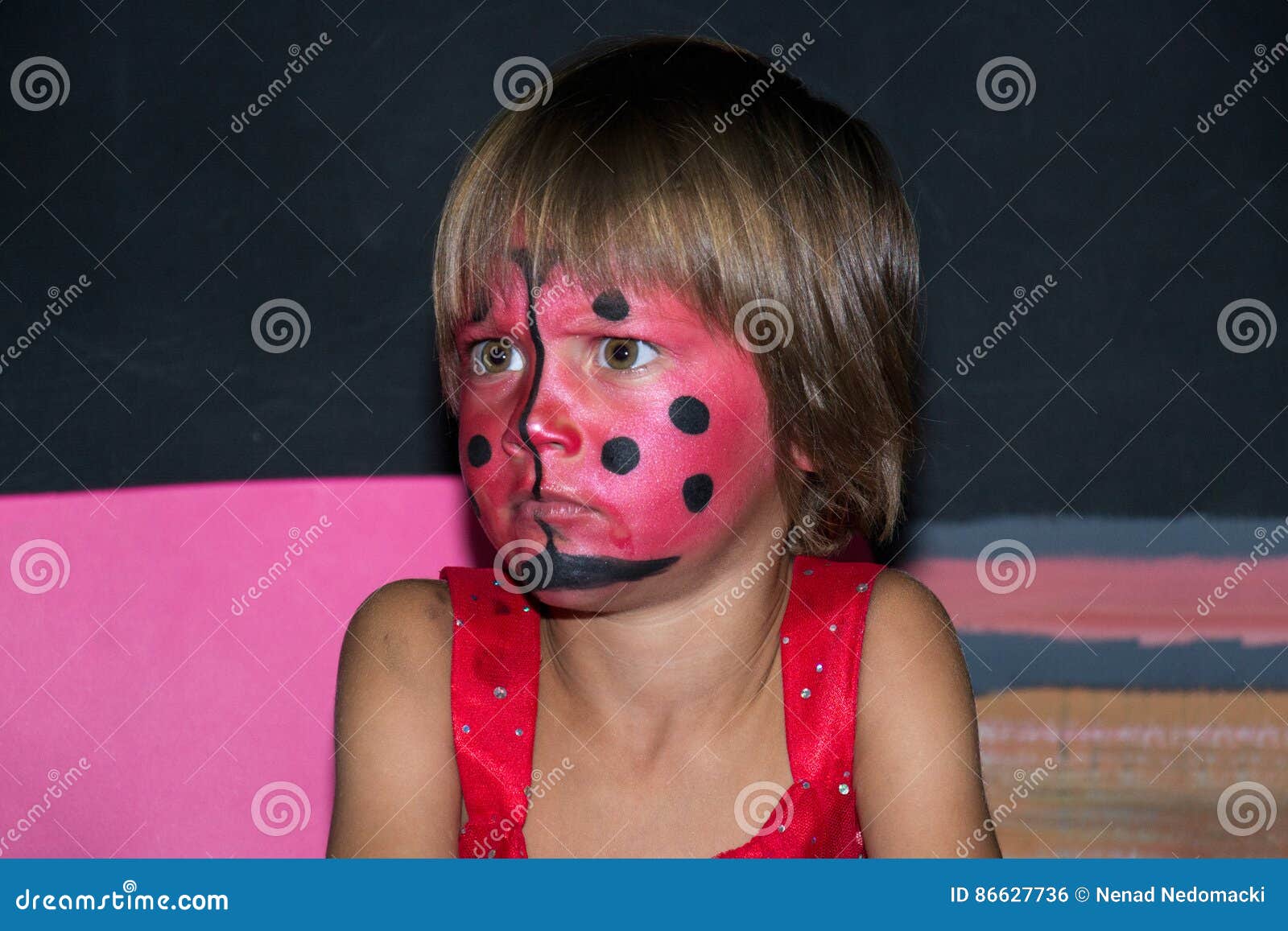Little Girl with Ladybug Face Paint Stock Photo - Image of body ...