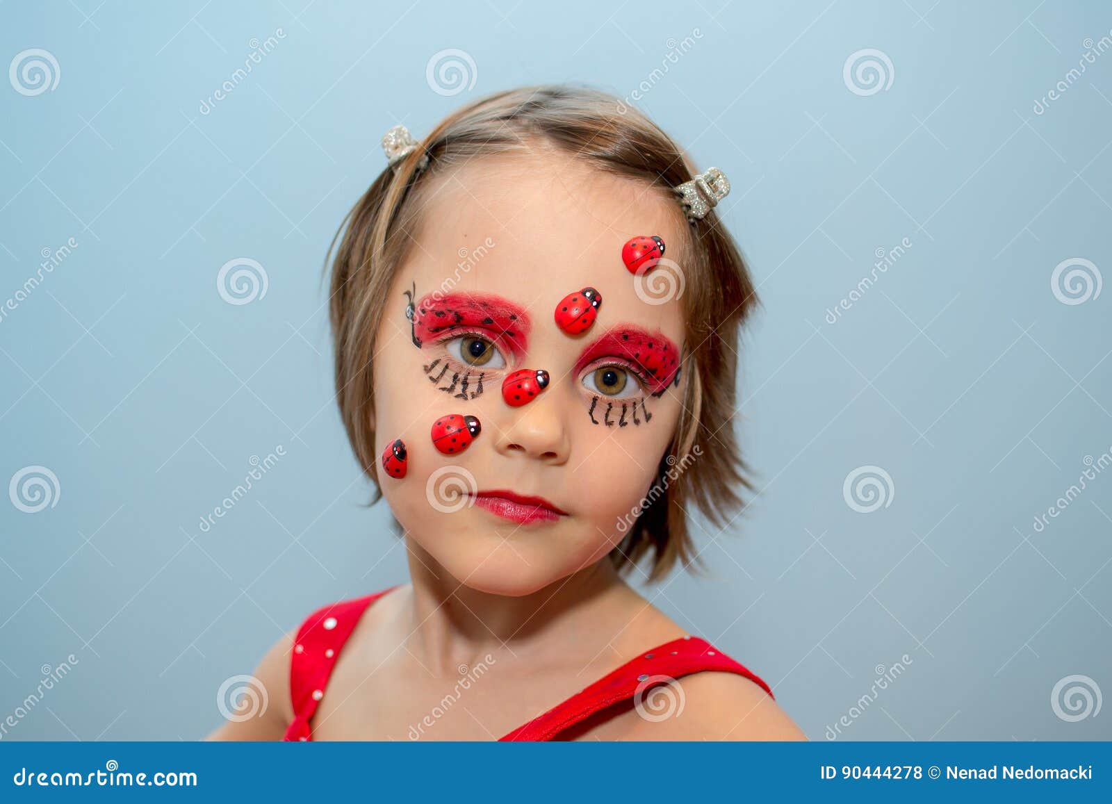Little Girl with Ladybug Face Paint Stock Photo - Image of beautiful ...