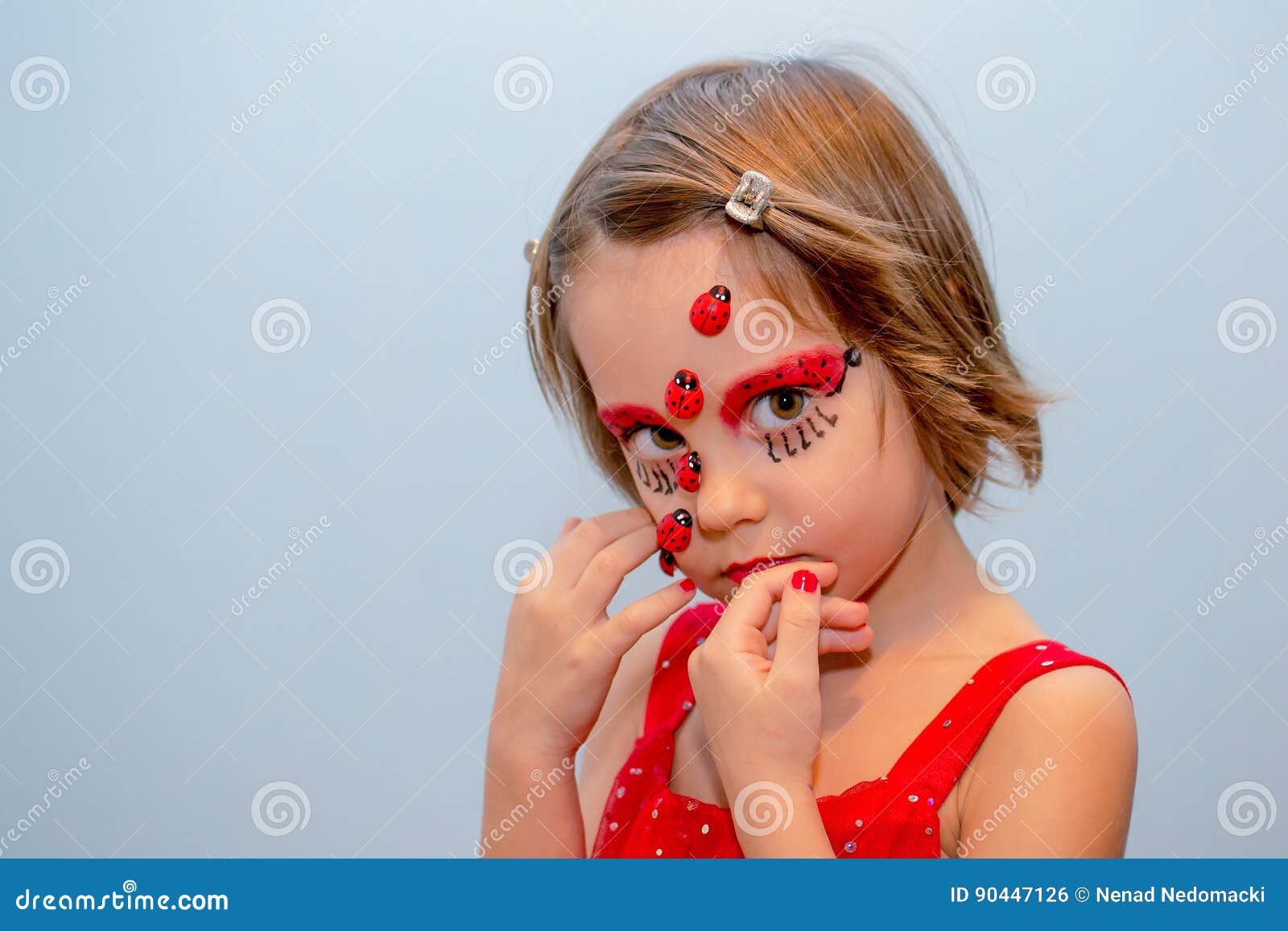Little Girl with Ladybug Face Paint Stock Photo - Image of beautiful ...