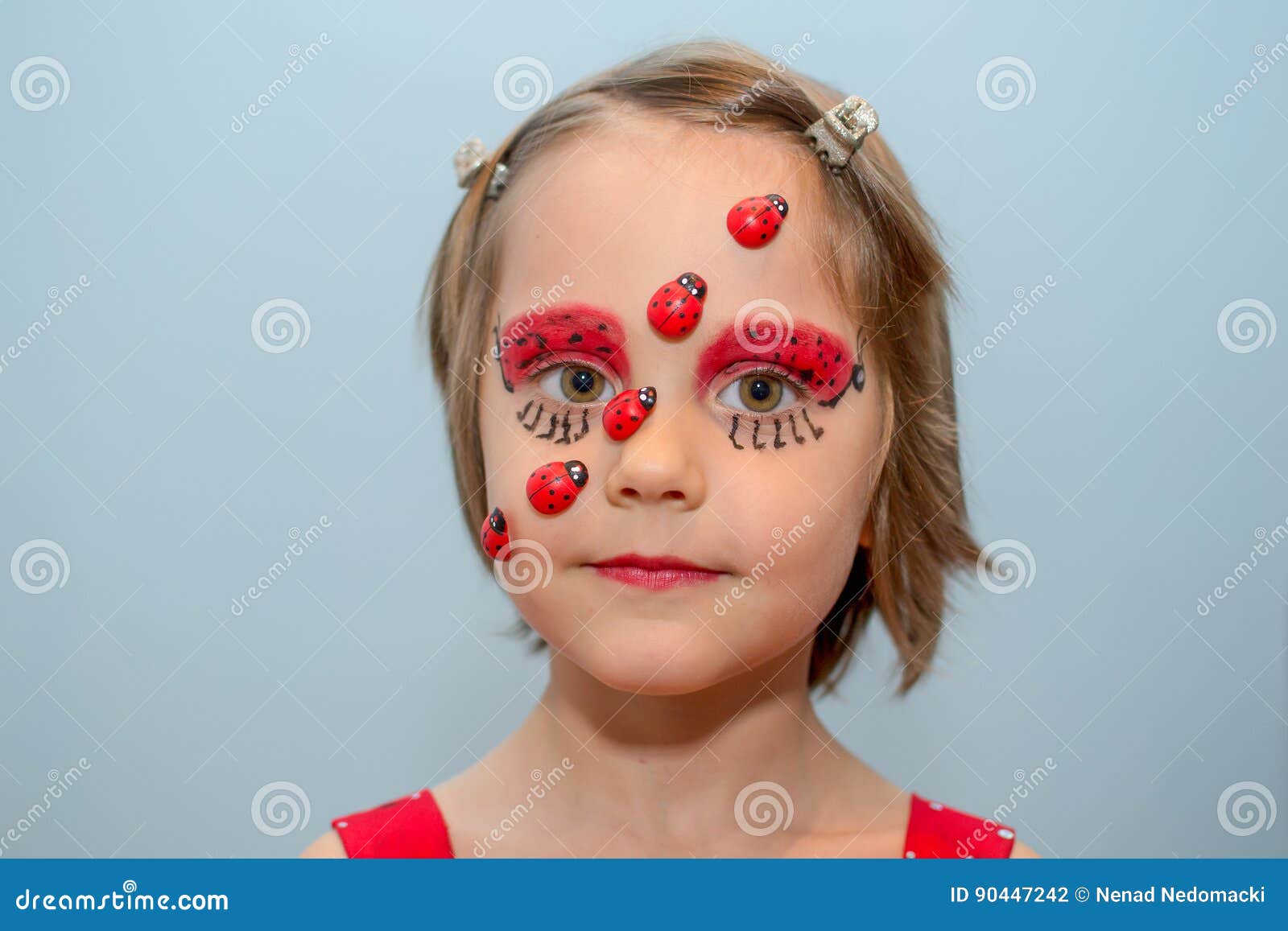 Little Girl with Ladybug Face Paint Stock Photo - Image of costume ...