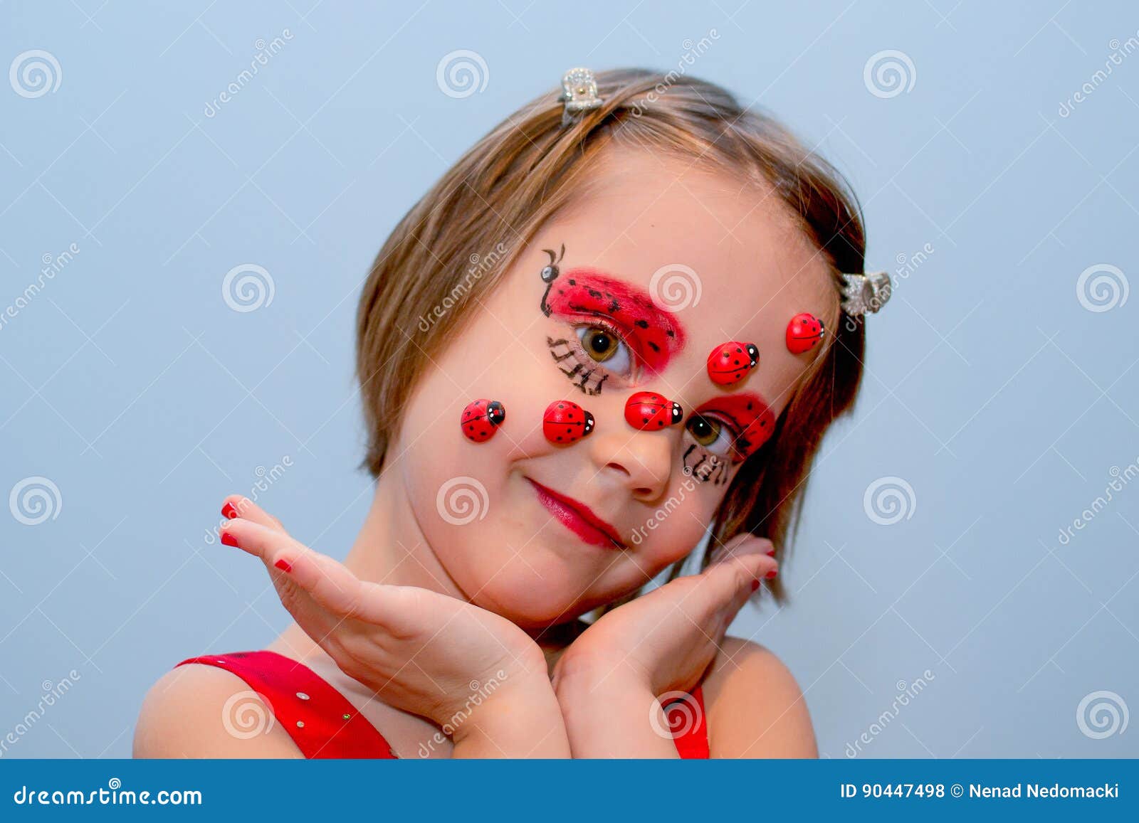 Little Girl with Ladybug Face Paint Stock Photo - Image of childhood ...