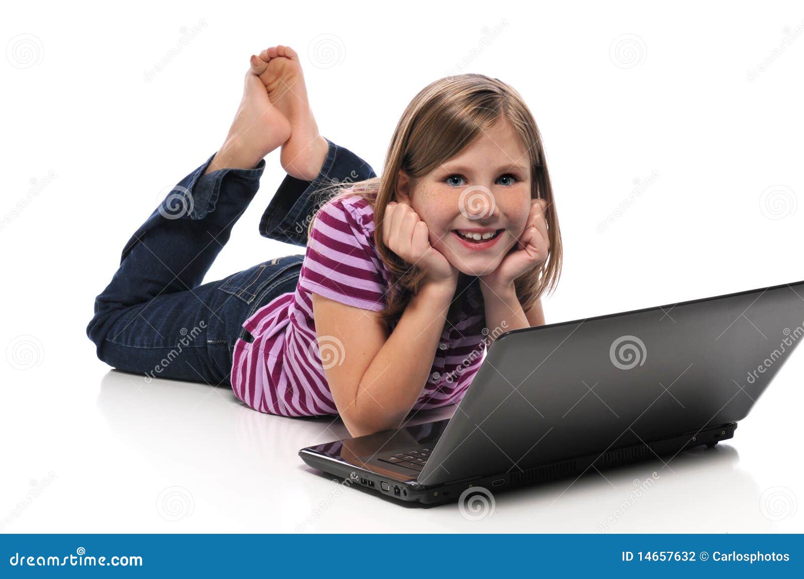 Little girl with laptop stock photo. Image of female - 14657632