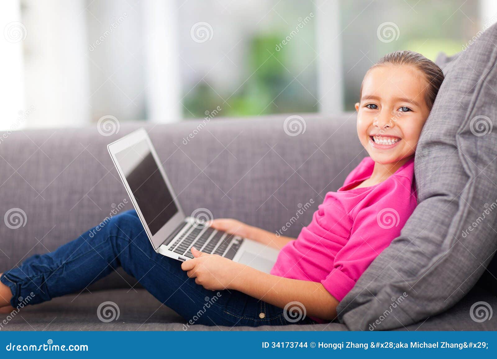 Little Girl Laptop Computer Stock Photo - Image of education, cute ...