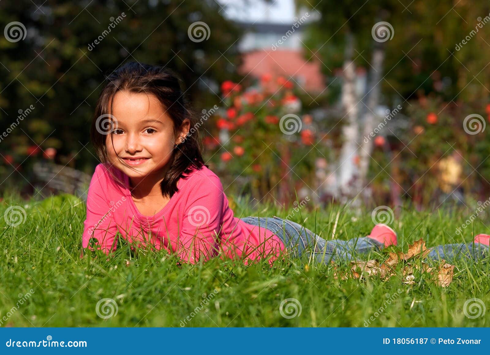 Little Girl Laying on Grass Stock Image - Image of child, look: 18056187