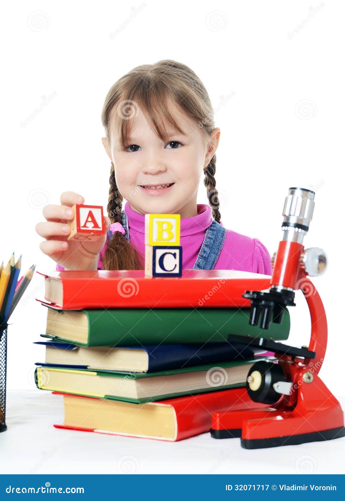 The Little Girl Learn on White Background Stock Image - Image of ...