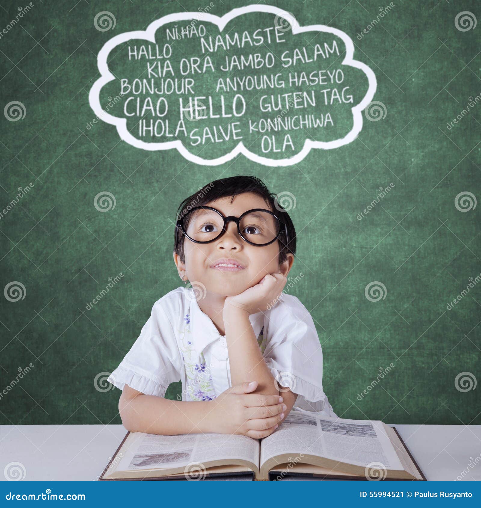 Little Girl Learning Multi Language Stock Image - Image of glasses ...